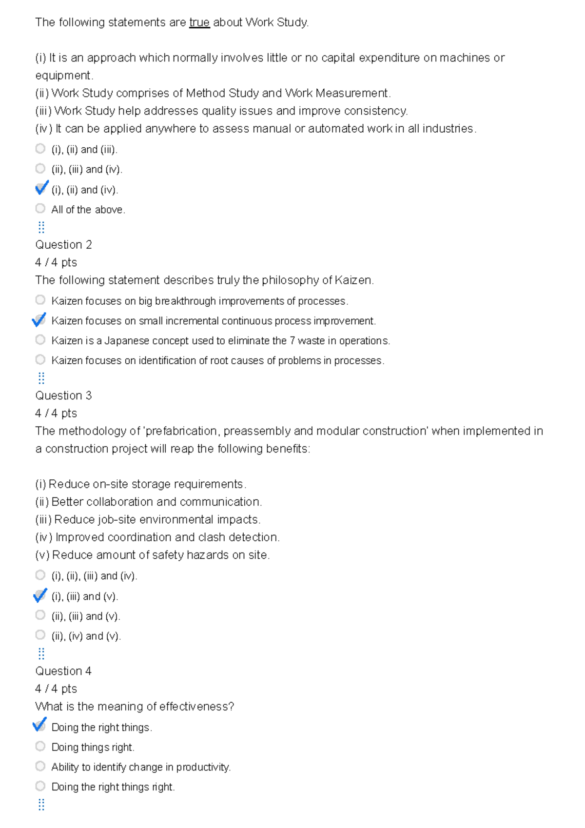 Quiz on Work Study and Kaizen Concepts - BPM205 - Studocu