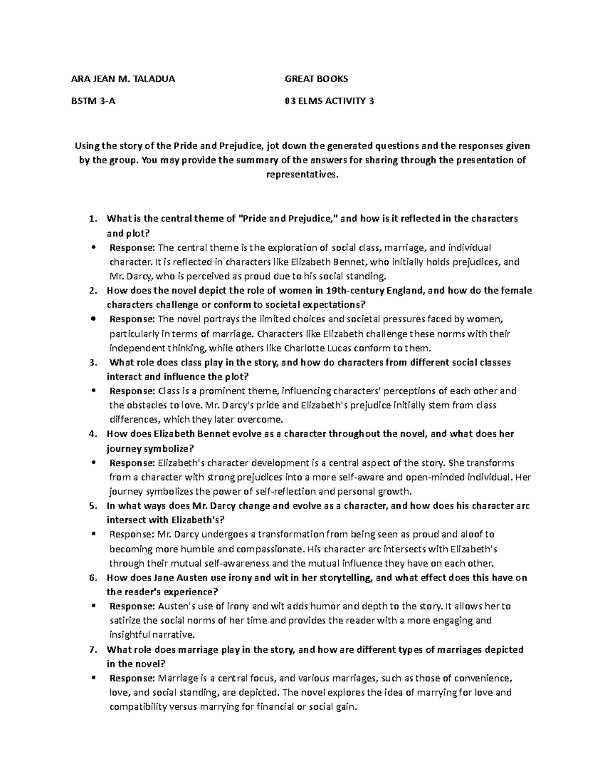 BSTM 3-A 03 ELMS Activity 3: Pride and Prejudice Analysis - Studocu