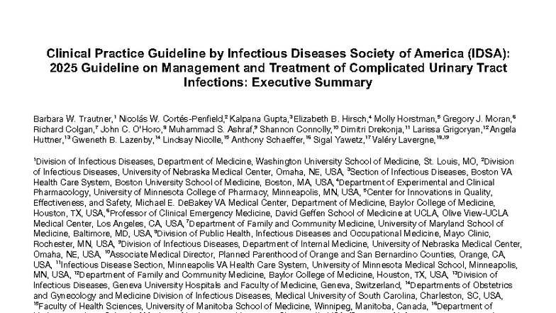 IDSA 2025 Clinical Practice Guidelines: Managing Complicated UTIs - Studocu