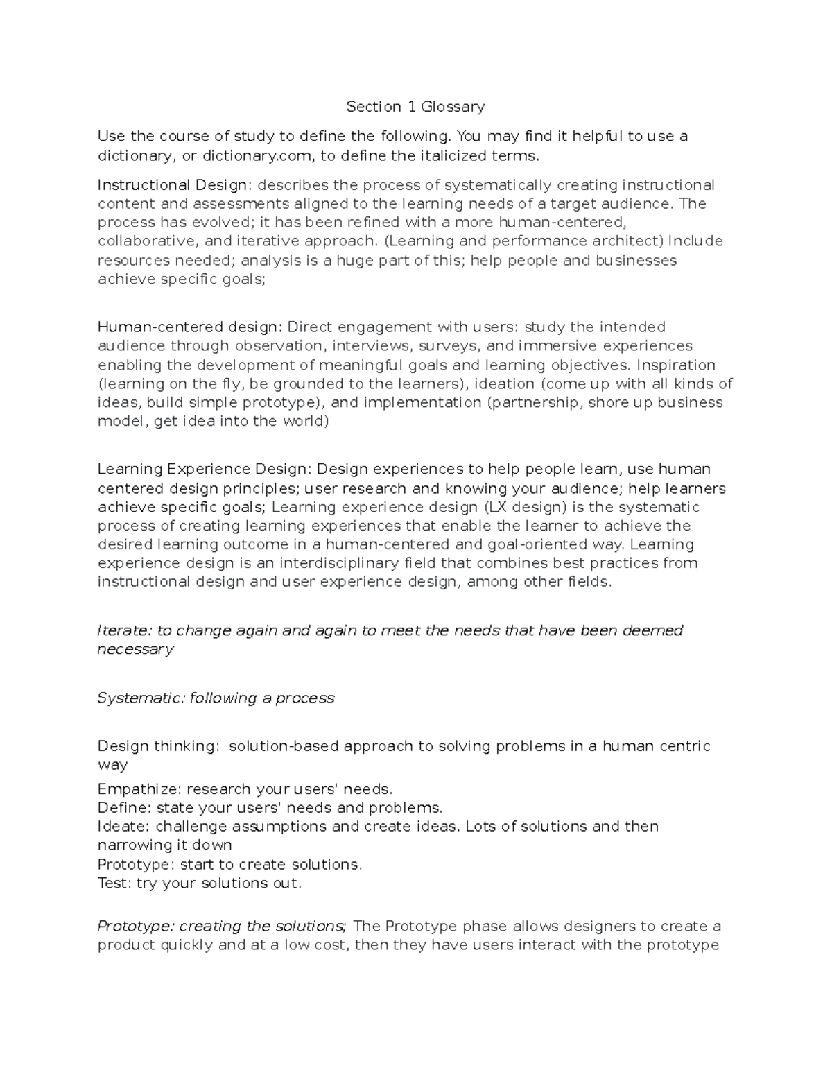 Section 1 Glossary: Key Terms in Instructional Design & Learning ...