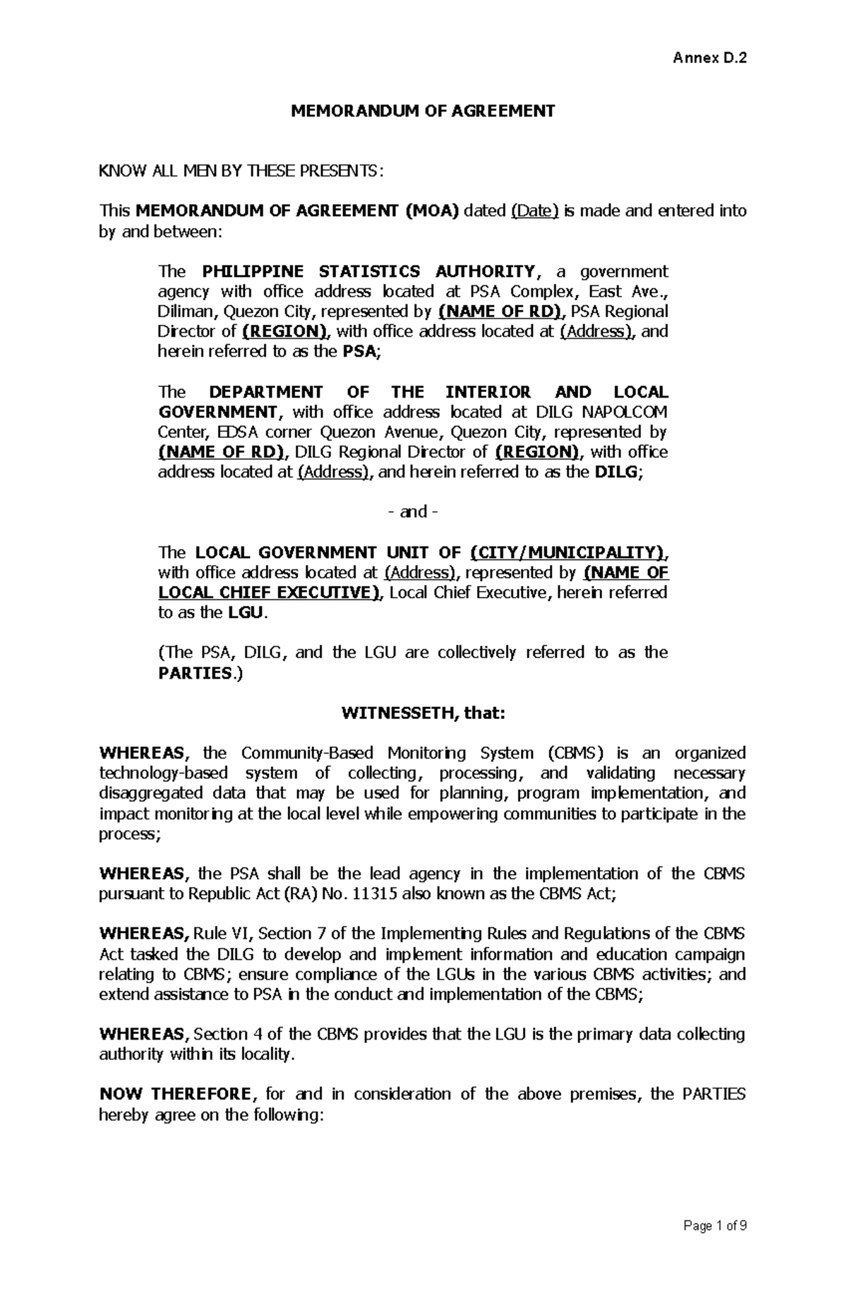 Tripartite MOA on LGU-Funded CBMS: PSA, DILG, and LGU Collaboration ...