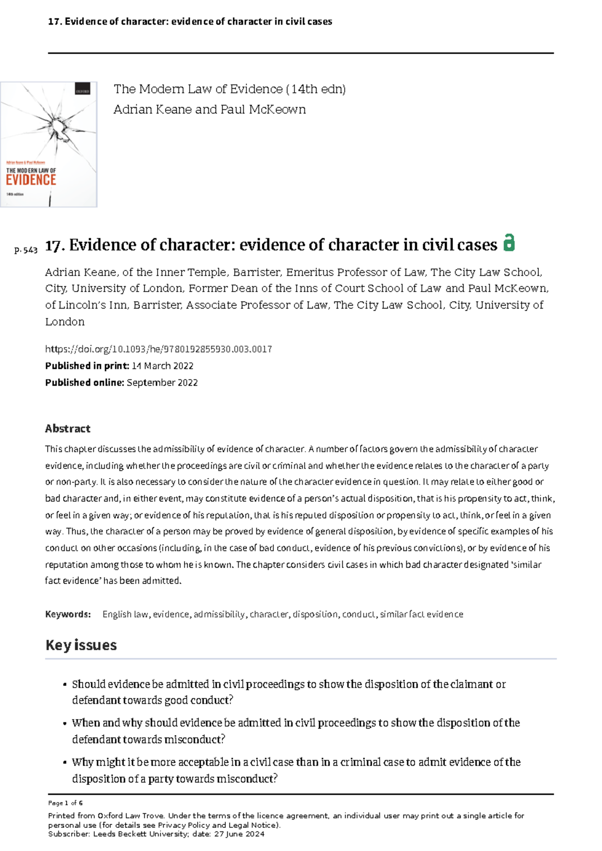 Chapter-17 Evidence of character evidence of character in civil cases ...