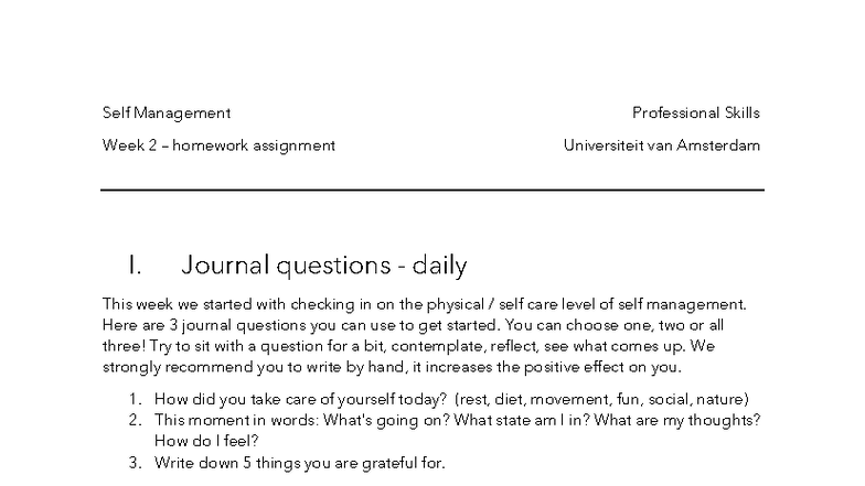 Self Management Skills Week 2: Journal & Reflection Assignment ...