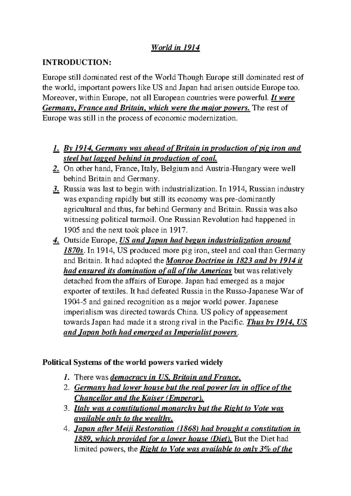 World War I Overview: Causes, Events, and Consequences (HIST 101) - Studocu