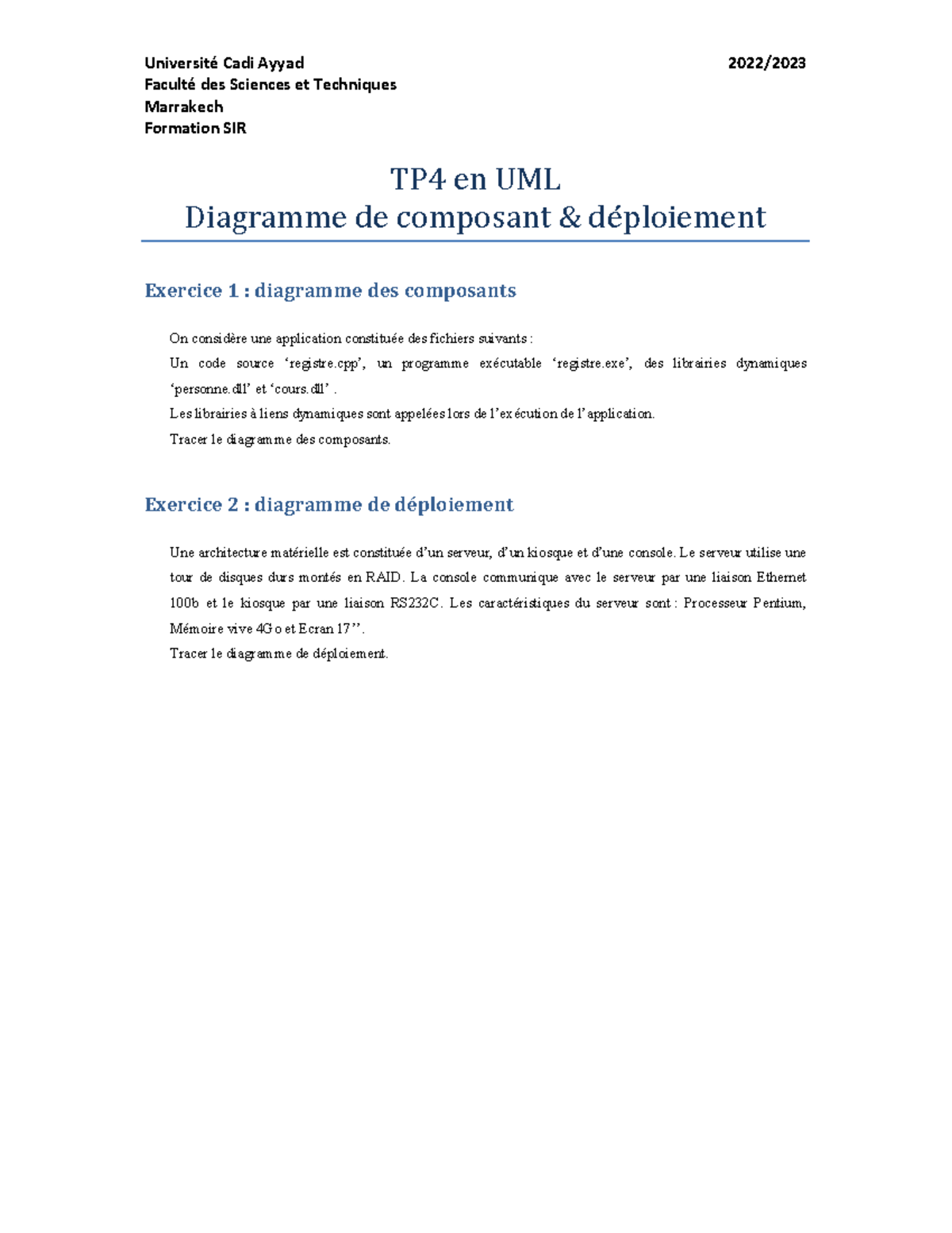 TP4 deploiement - Cours et exercices de UML - Université Cadi Ayyad 2022/ Faculté des Sciences ...