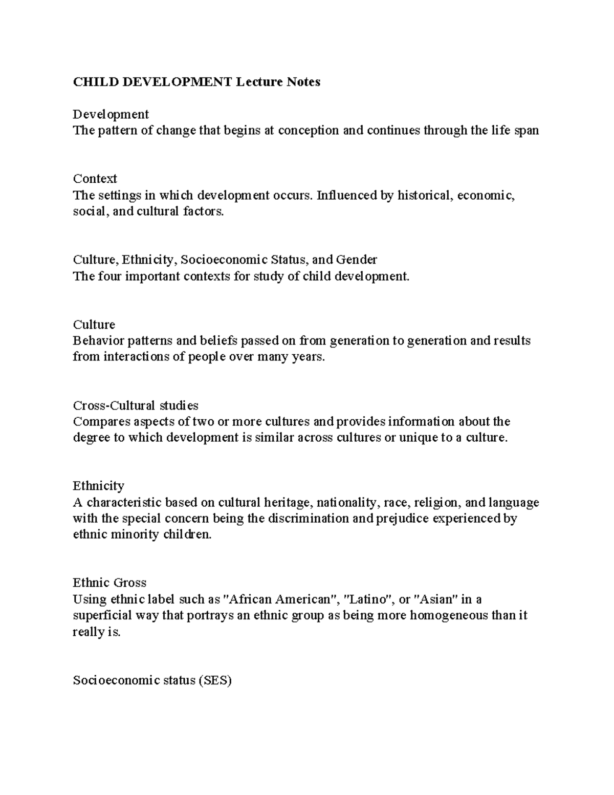Child Development Lecture Notes - CHILD DEVELOPMENT Lecture Notes ...