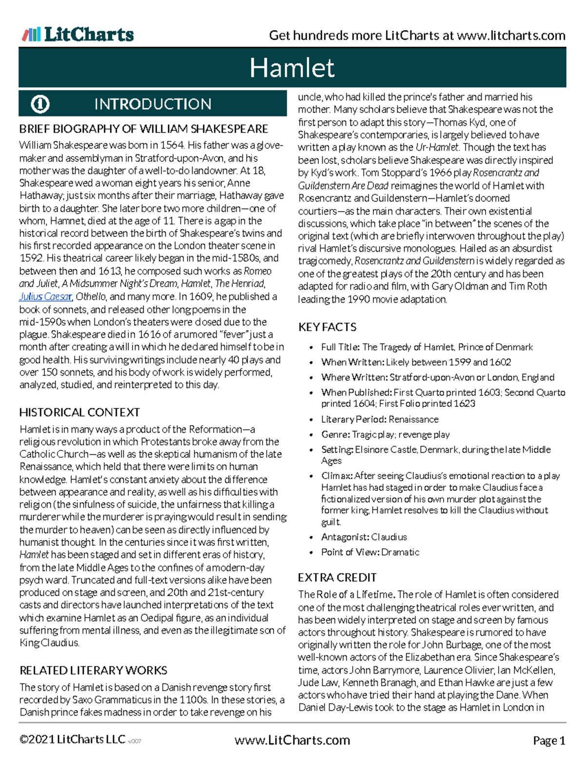Hamlet (ENG 101) - Comprehensive Lit Chart & Analysis Guide - Studocu