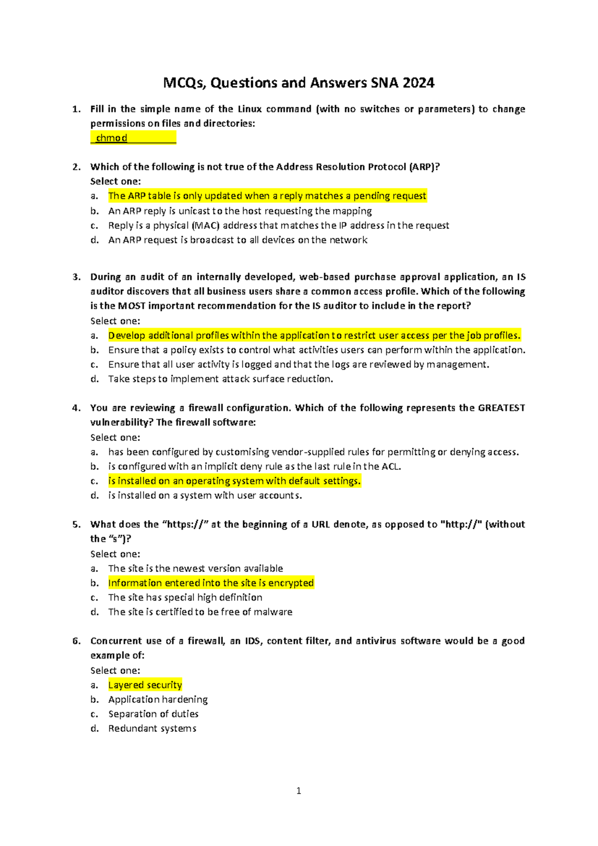 SNA 2024 MCQs Questions & Answers for Security Concepts and Systems ...