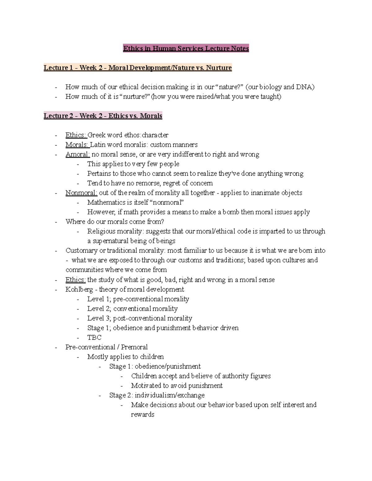 FMST325 Ethics in Human Services Lecture Notes - Studocu