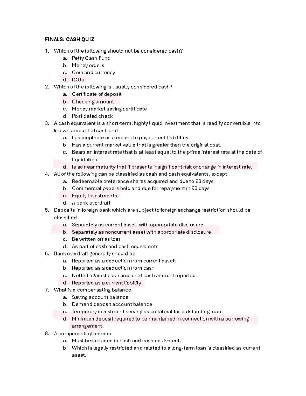 CASH-QUIZ: Key Concepts in Financial Accounting (FINALS) - Studocu