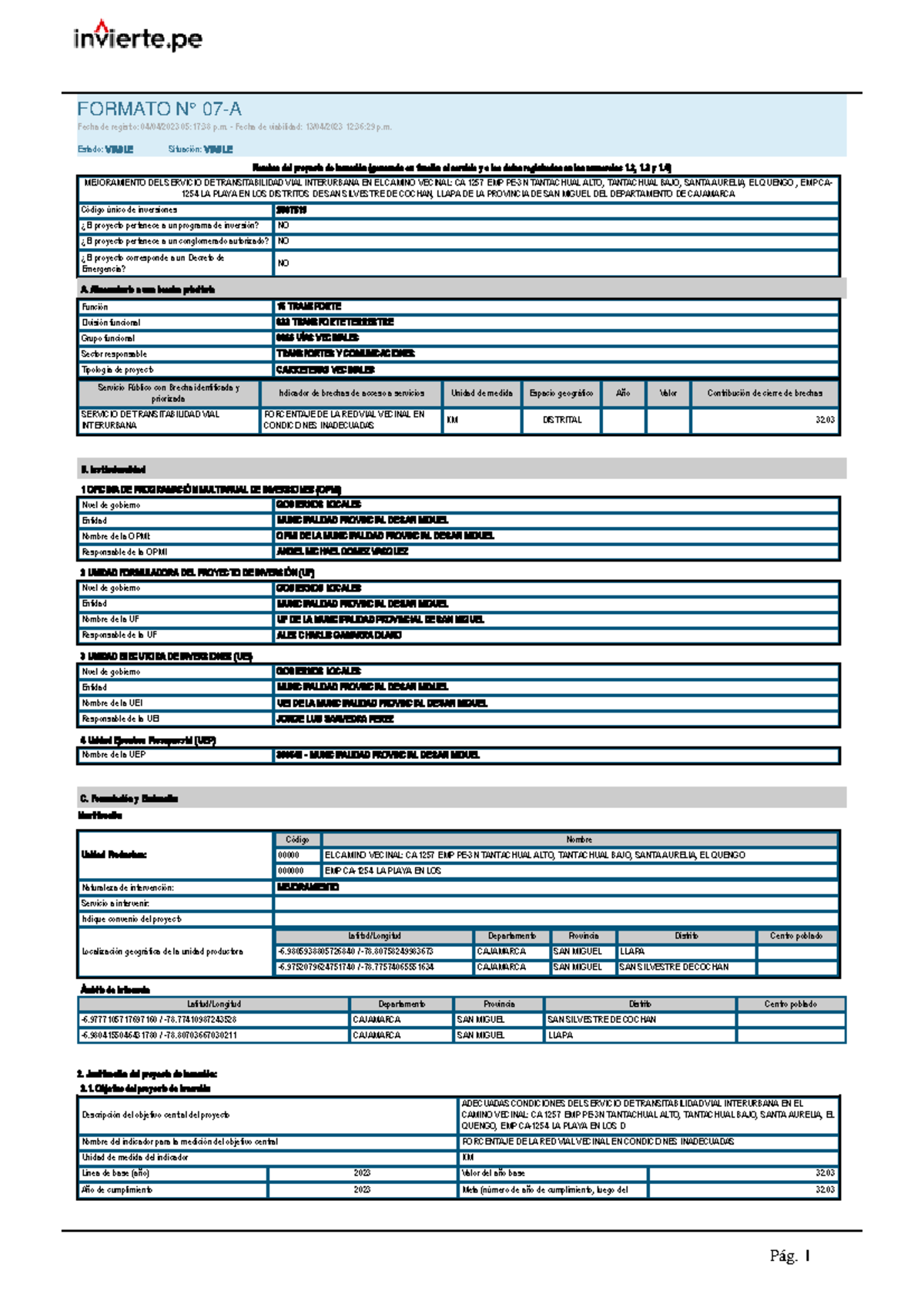 Formato 7A SAN Miguel - civil - Nombre del proyecto de inversión ...