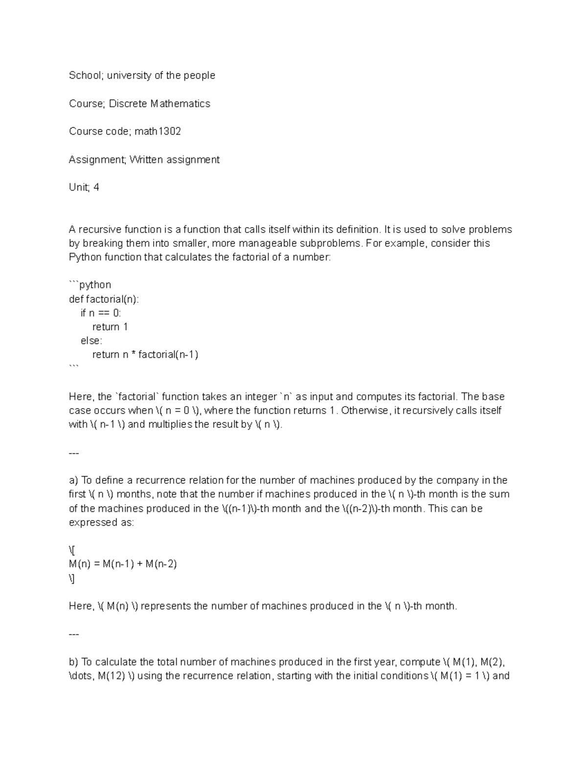 Discrete Math Math Recursive Functions And Their Applications Studocu