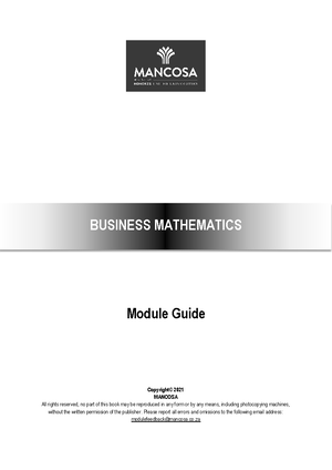 Generic Business Mathematics Final - FINAL ONLINE SUMMATIVE ASSESSMENT PROGRAMME Bachelor of ...