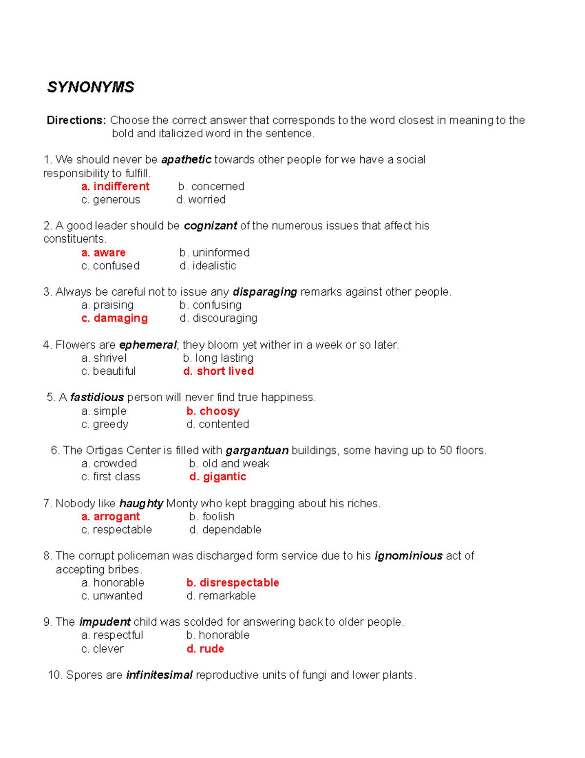 CSC Exercises on Synonyms, Antonyms, Errors, and Usage - Studocu