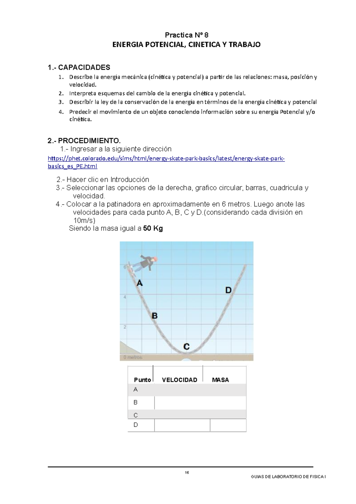 Guía de Práctica Nº 8: Energía Potencial y Cinética - Laboratorio FIS ...