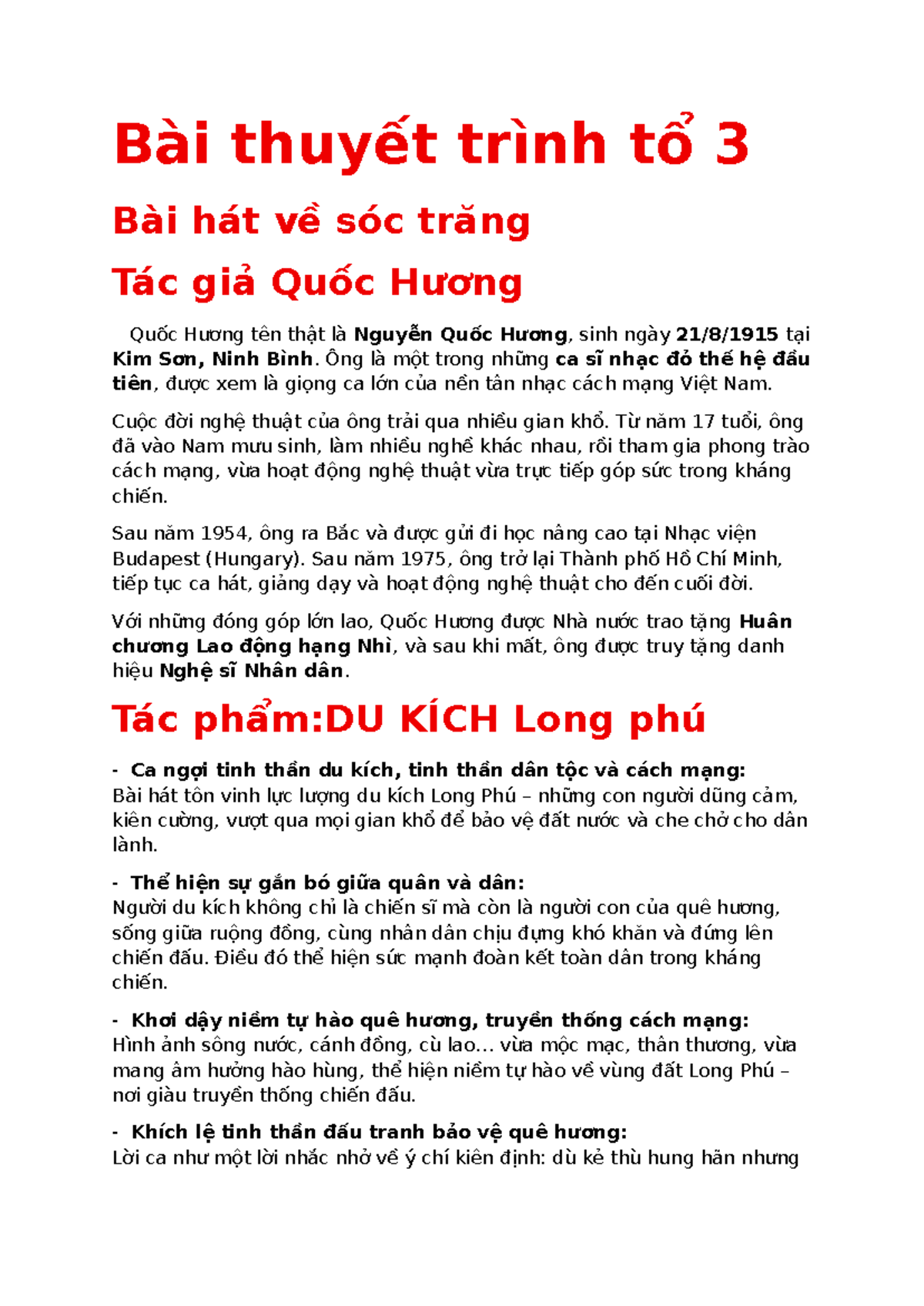 Bài thuyết trình tổ 3: Tìm hiểu về các tác phẩm âm nhạc Sóc Trăng - Studocu
