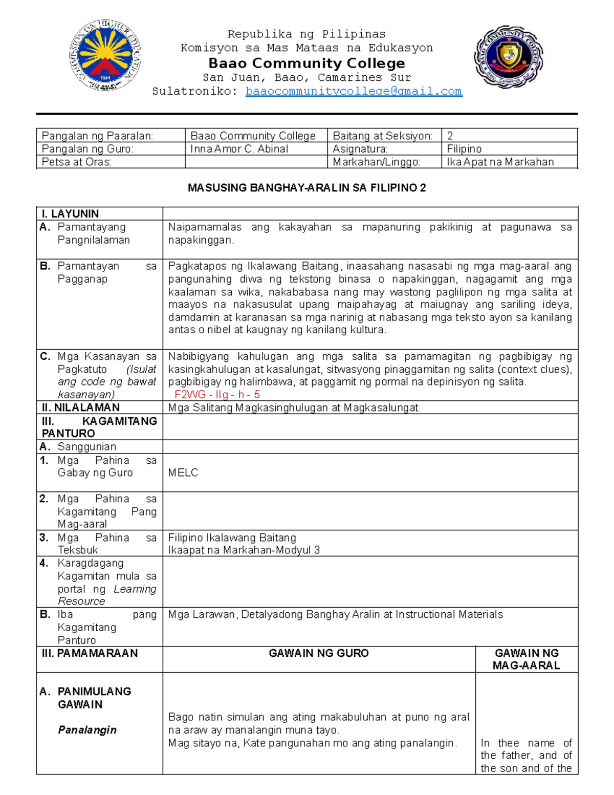 DLP-FIL2 Abinal - Masusing Banghay-Aralin sa Filipino 2 - Studocu