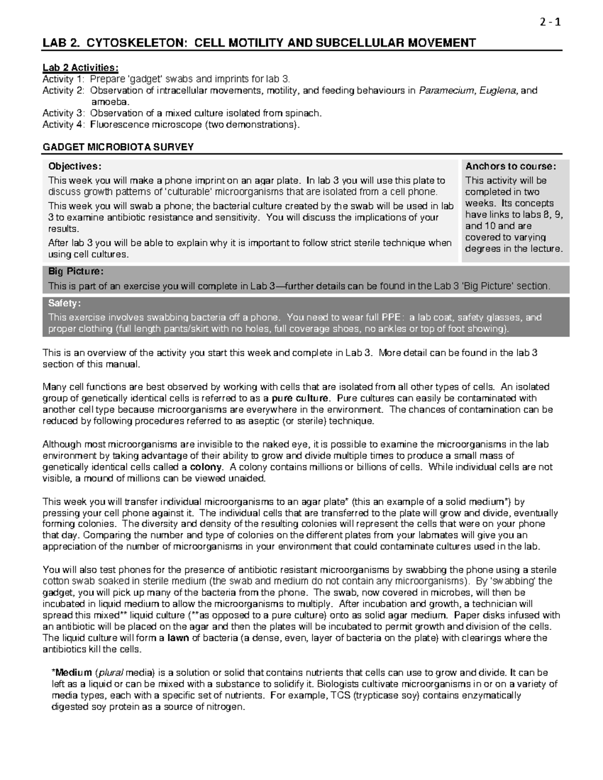D 2 Cytoskeleton 21-22 - Biol 107 lab assignments. - LAB 2 ...