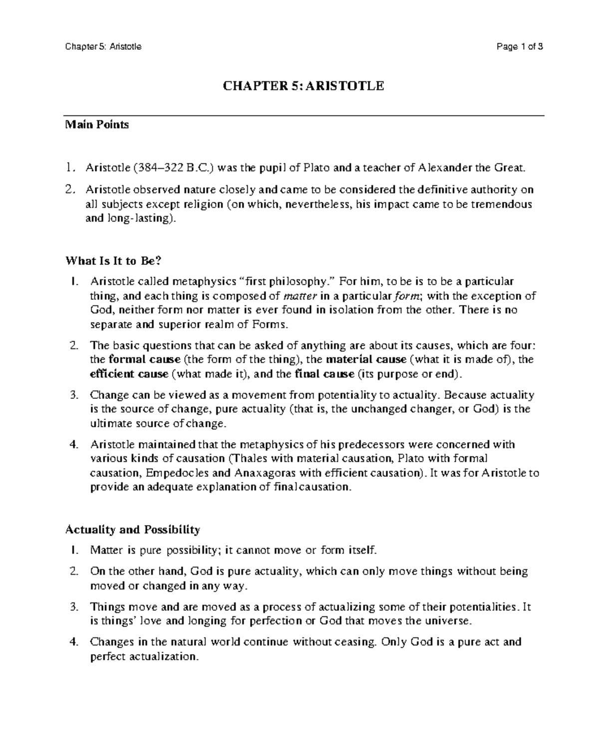 Chapter 5: Aristotle - Actuality, Possibility, and Knowledge Overview ...