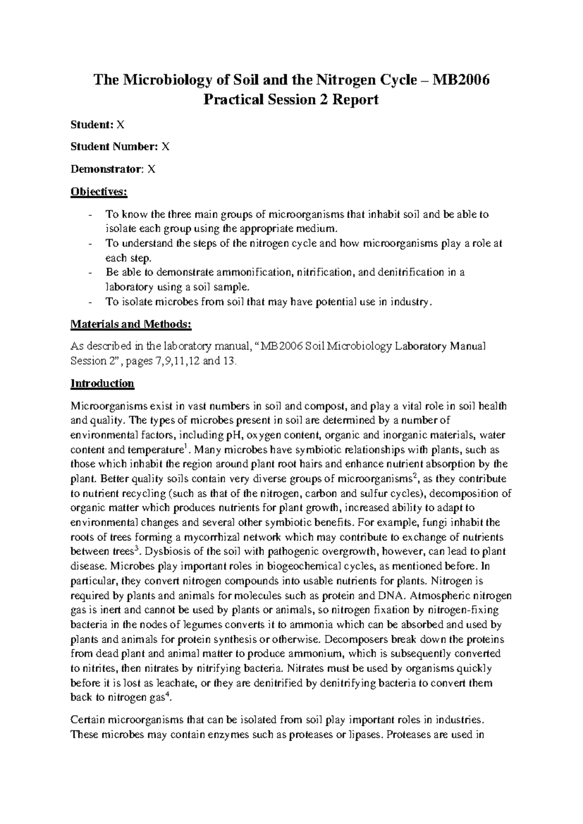 MB2006 - Lab Report on Soil Microbiology & Nitrogen Cycle Analysis ...