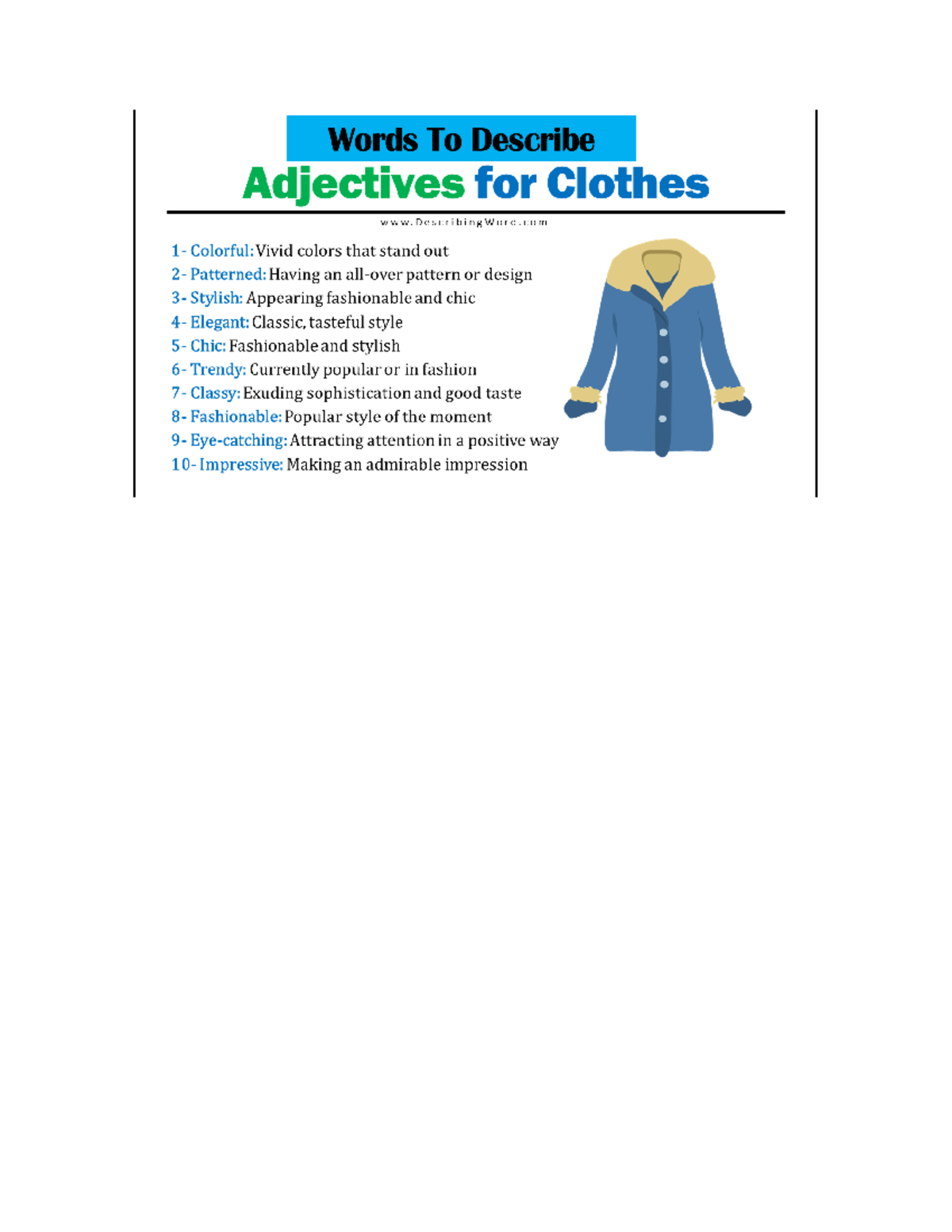 Adjectives to describe clothes - Derecho corporativo - Studocu