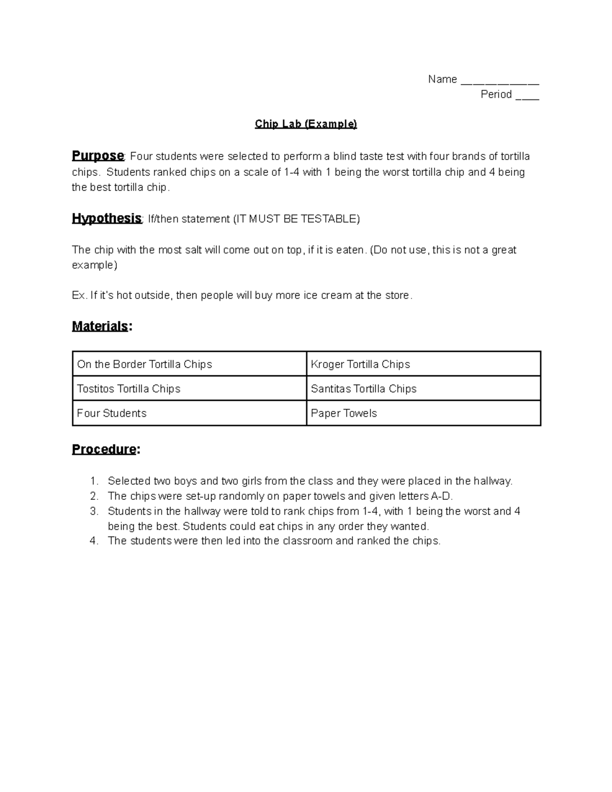 Chip Lab Experiment: Taste Test of 4 Tortilla Chips - Studocu