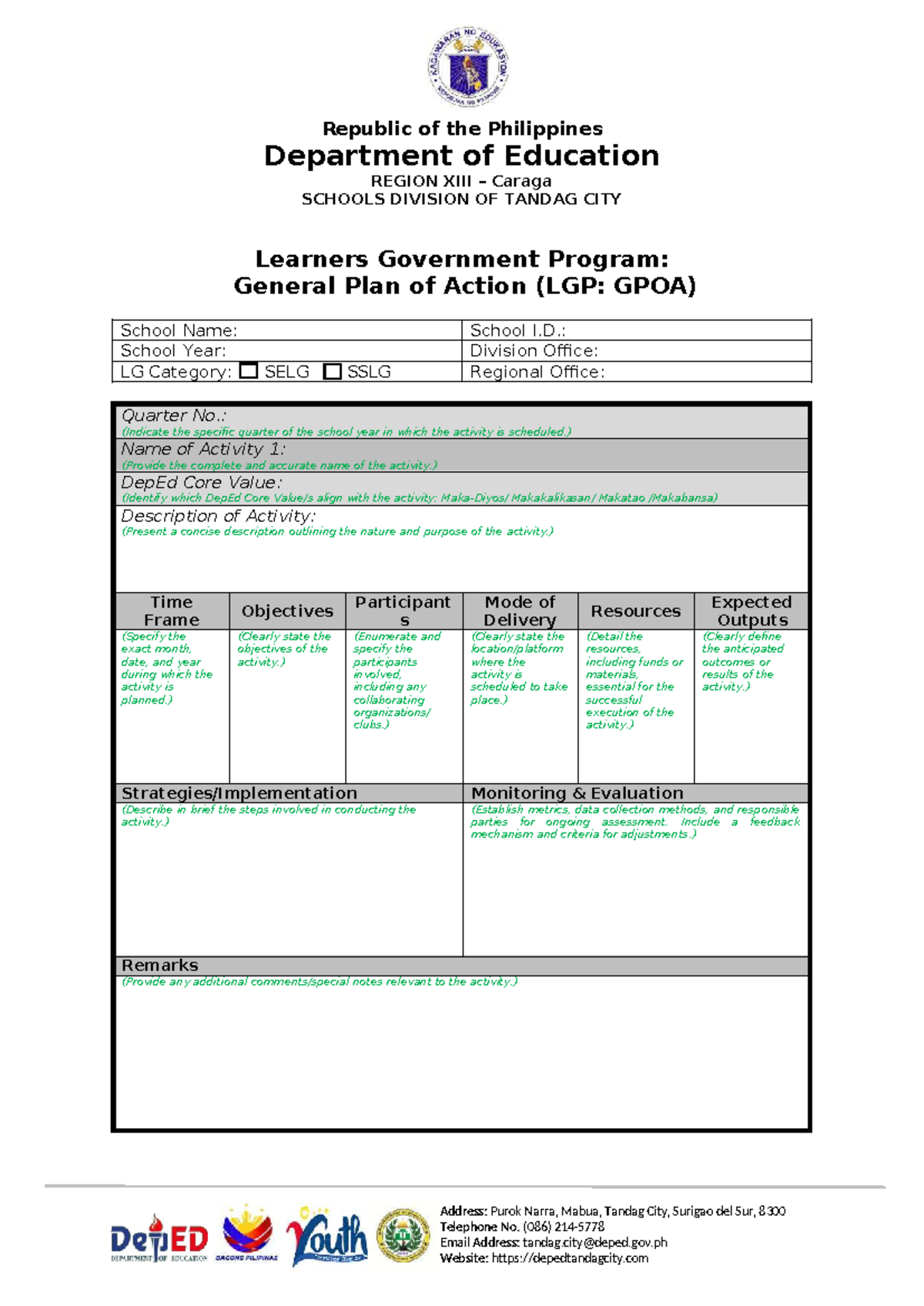 LGP-GPOA Template for Learners Government Program Activities - Studocu