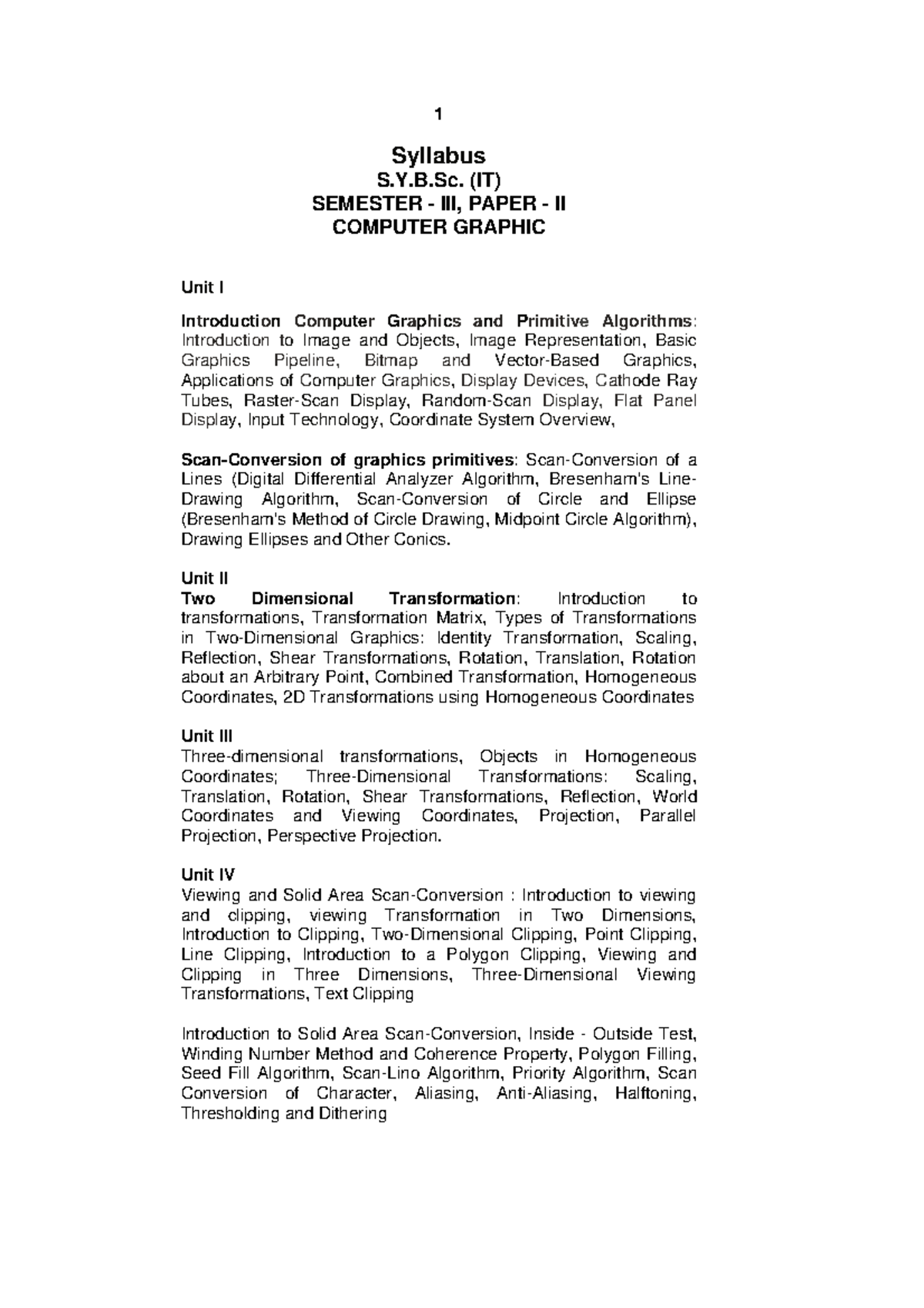 S.Y.B.Sc.(IT) Sem III Computer Graphics Comprehensive Syllabus - Studocu