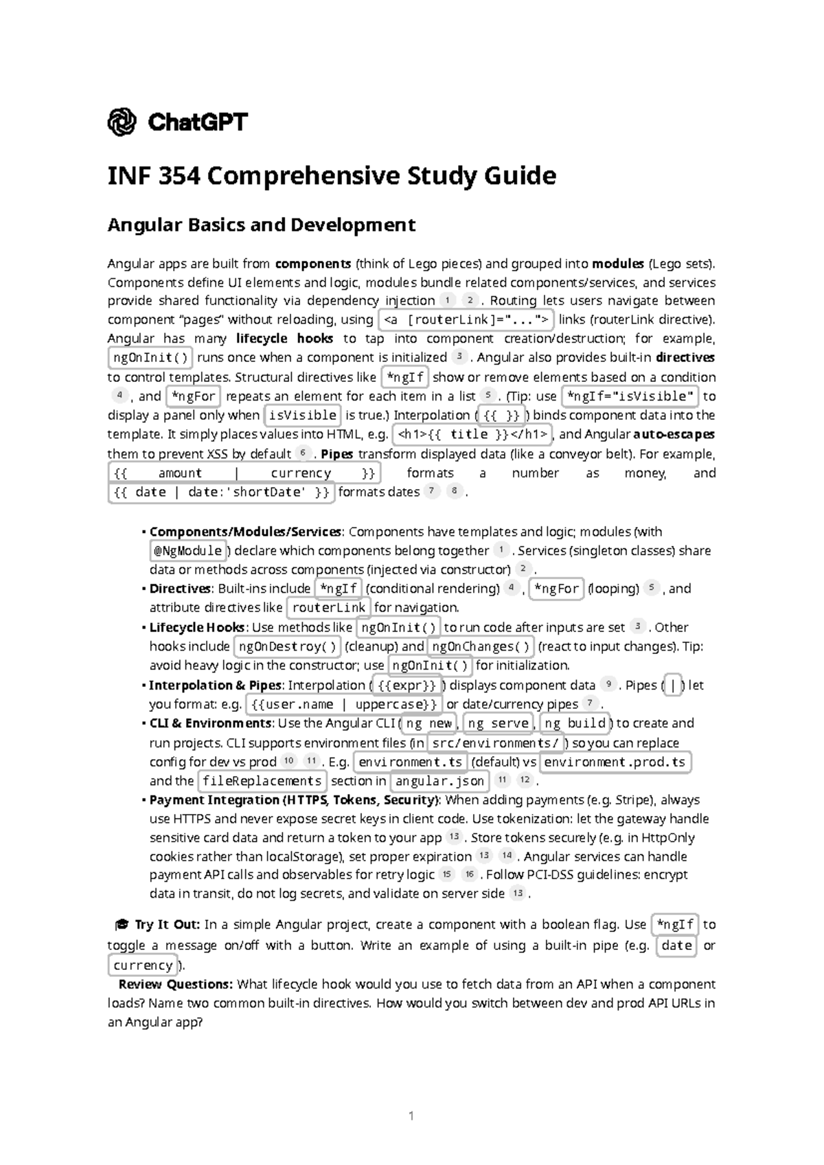 INF 354 Comprehensive Study Guide: Angular Basics & Development Insights - Studocu