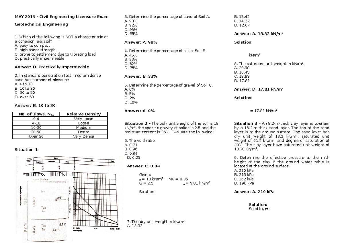 Civil Engineering Licensure Exam - Geotechnical Engineering Review - Studocu