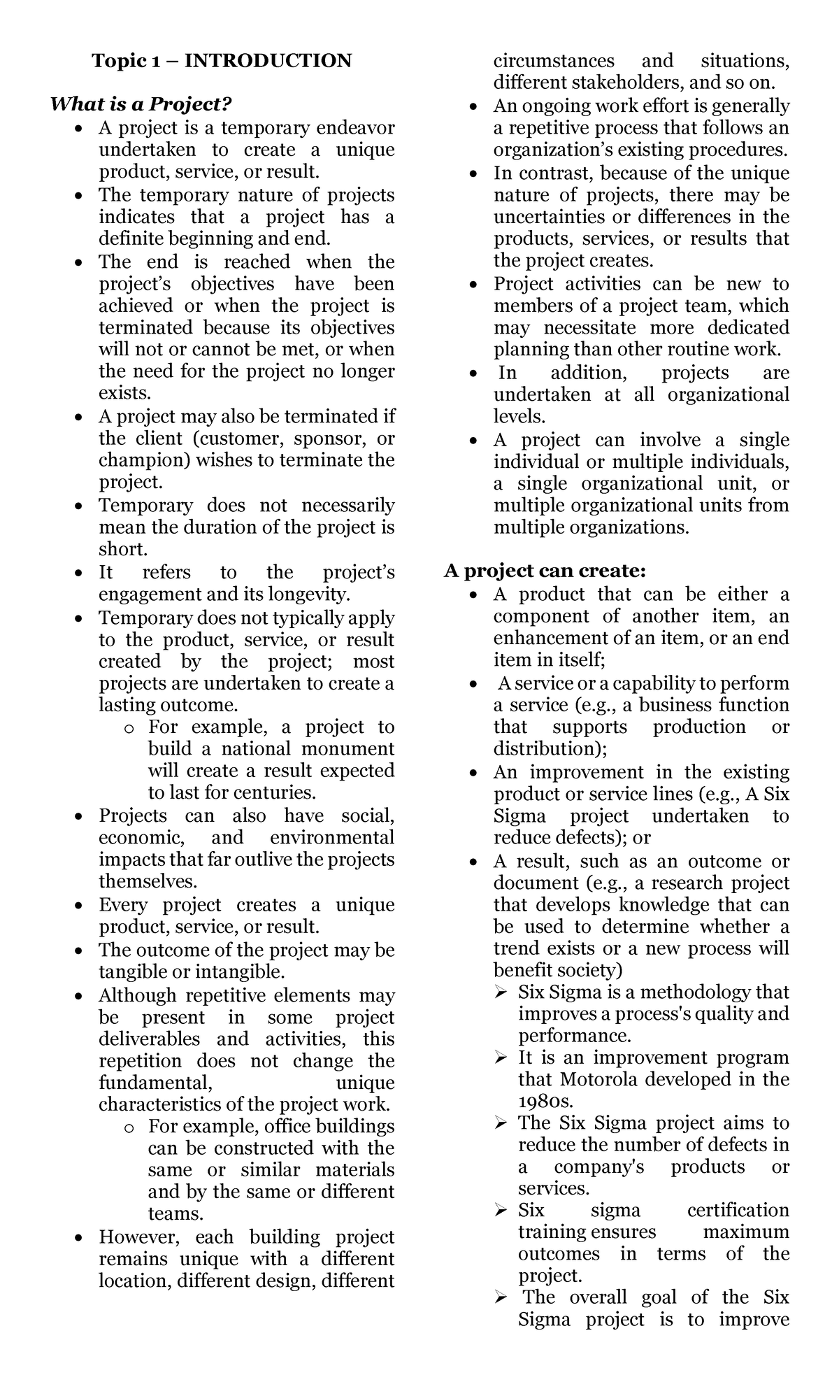 Reviewer- Topic 1 - Introduction to Project Management - Topic 1 ...
