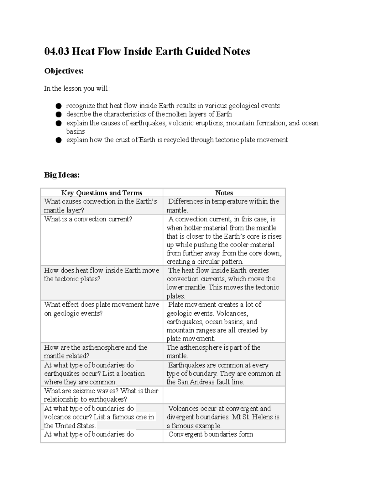 04 03 notes - 04 Heat Flow Inside Earth Guided Notes Objectives: In the ...