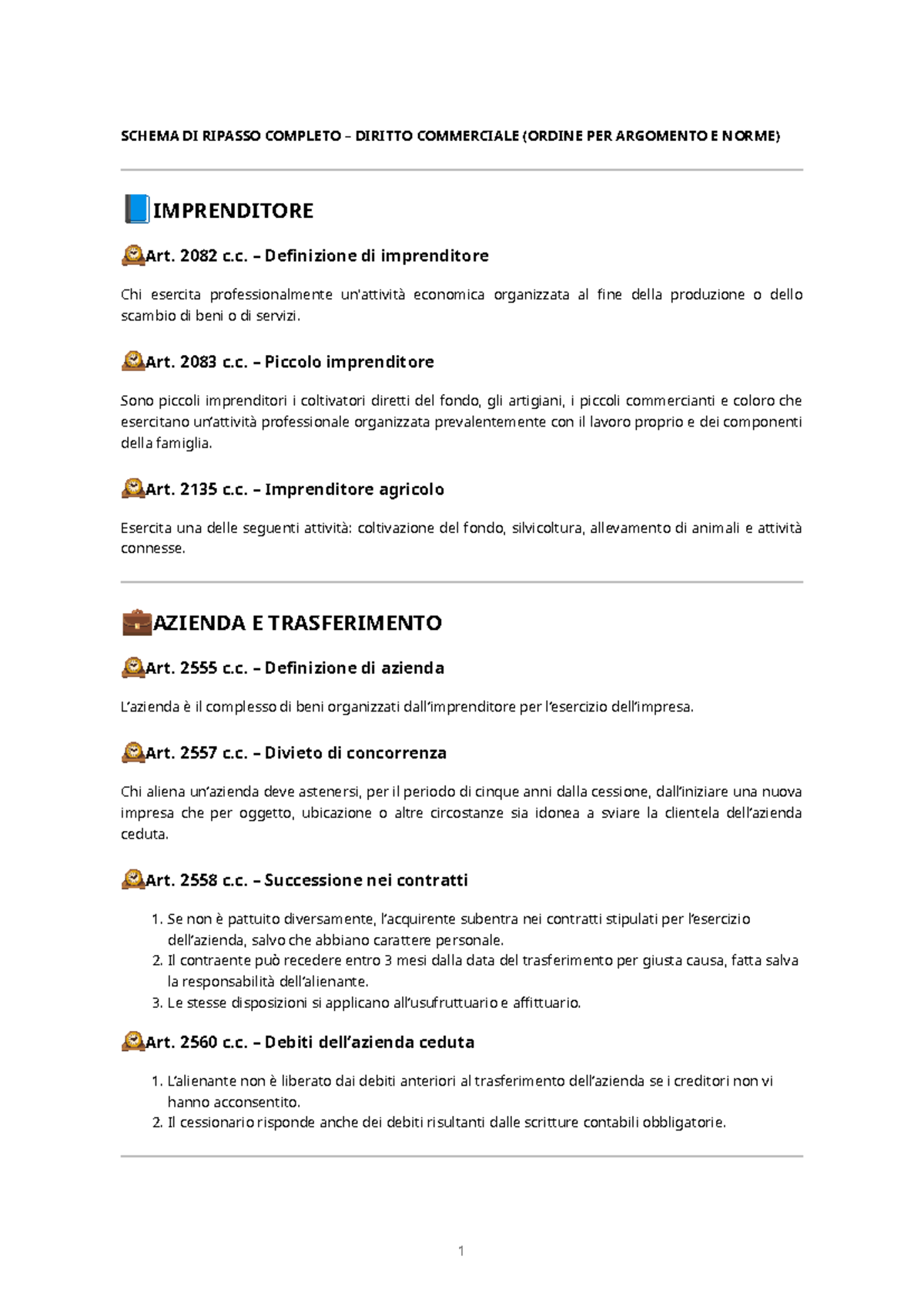 Ripasso Completo Diritto Commerciale - SCHEMA DIRITTO COMMERCIALE - Studocu