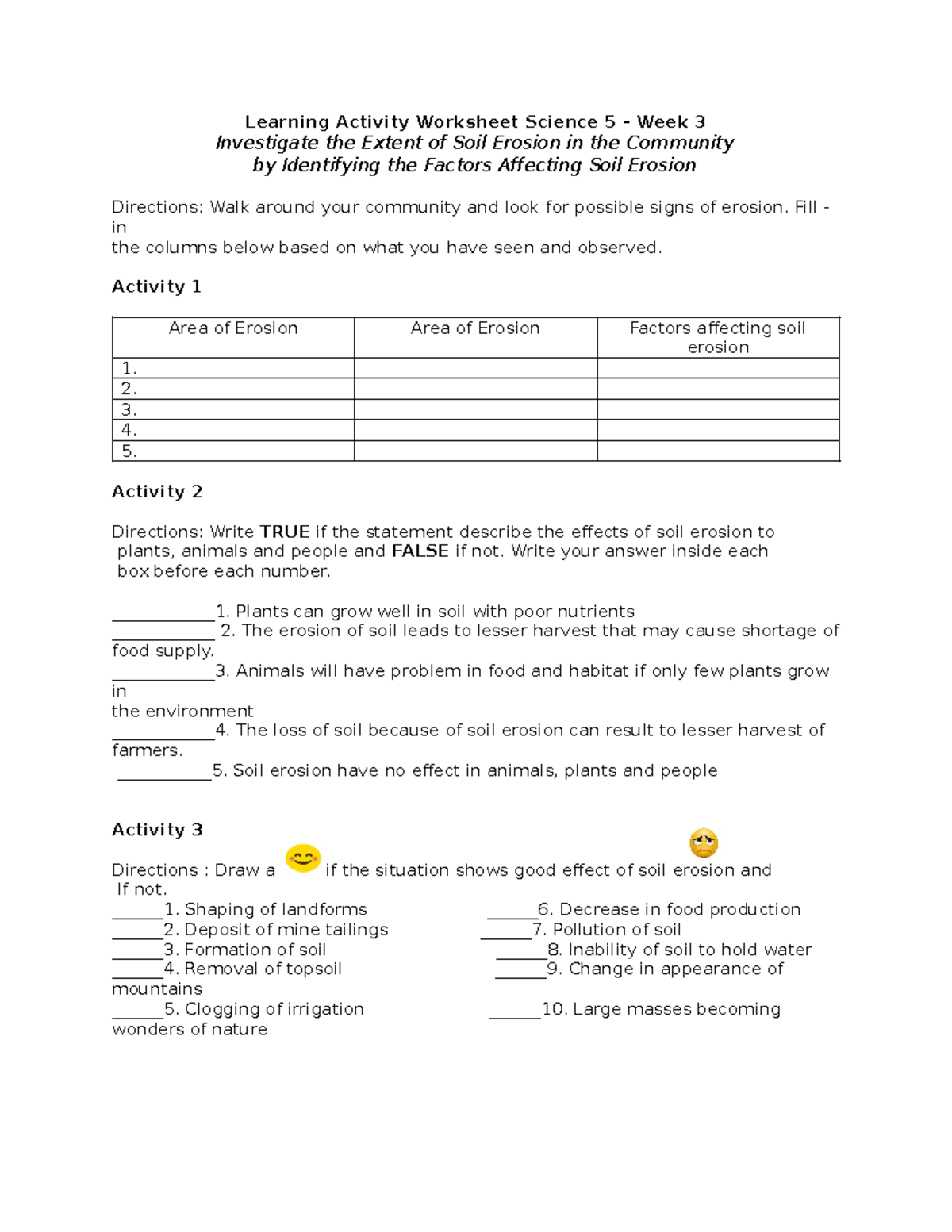 LAS Science 5 Q4 Week 3 - Soil Erosion Investigation Activities - Studocu