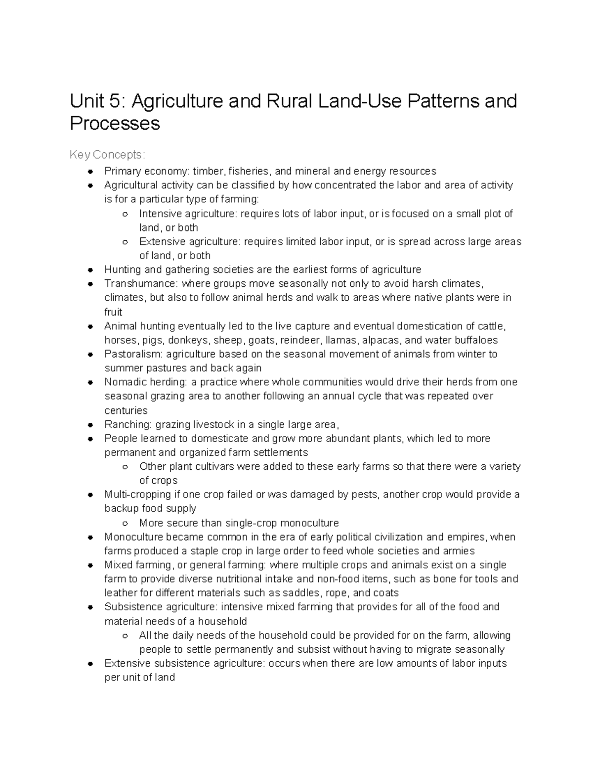 Unit 5 Agriculture and Rural Land-Use Patterns and Processes - The ...