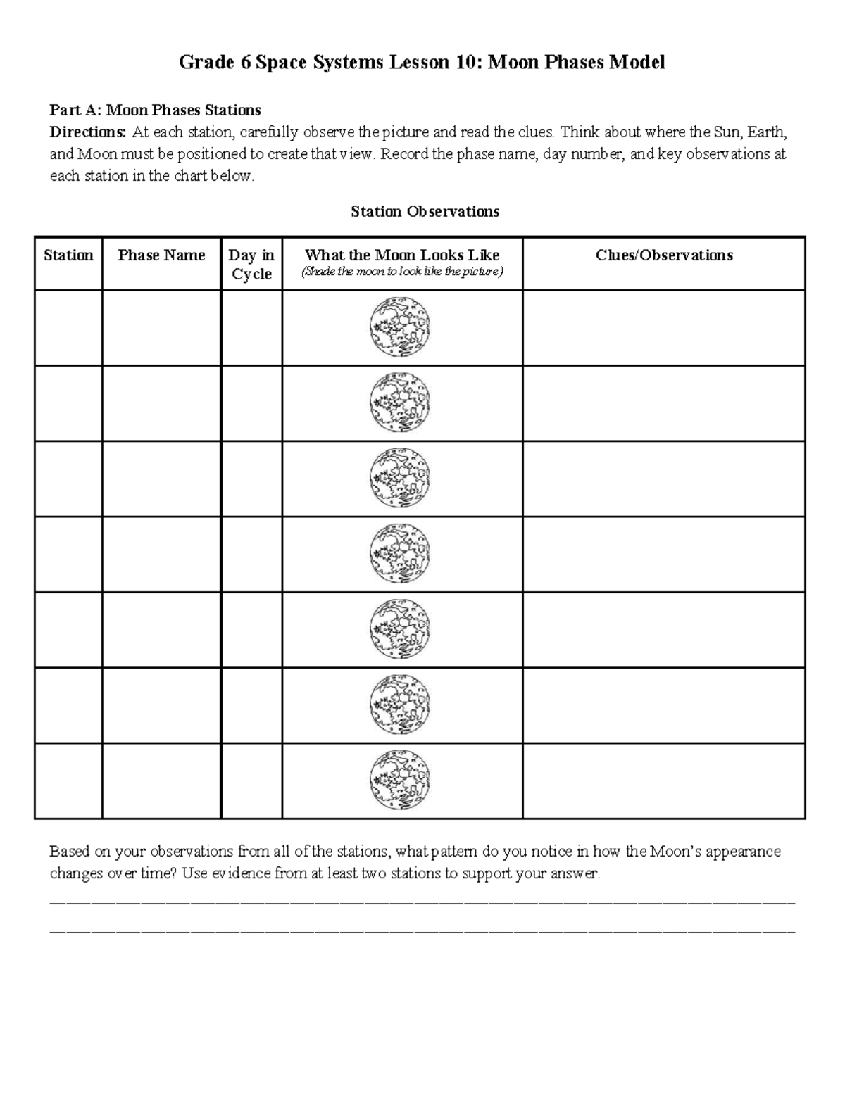 G6 SS L10: Moon Phases Activity Worksheet and Observations - Studocu