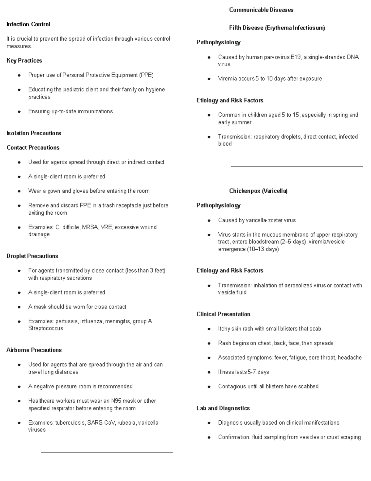 PEDS 101: Communicable Diseases & Infection Control Notes - Studocu