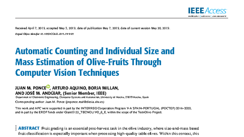 Automatic Counting and Size/Mass Estimation of Olives Using CV ...