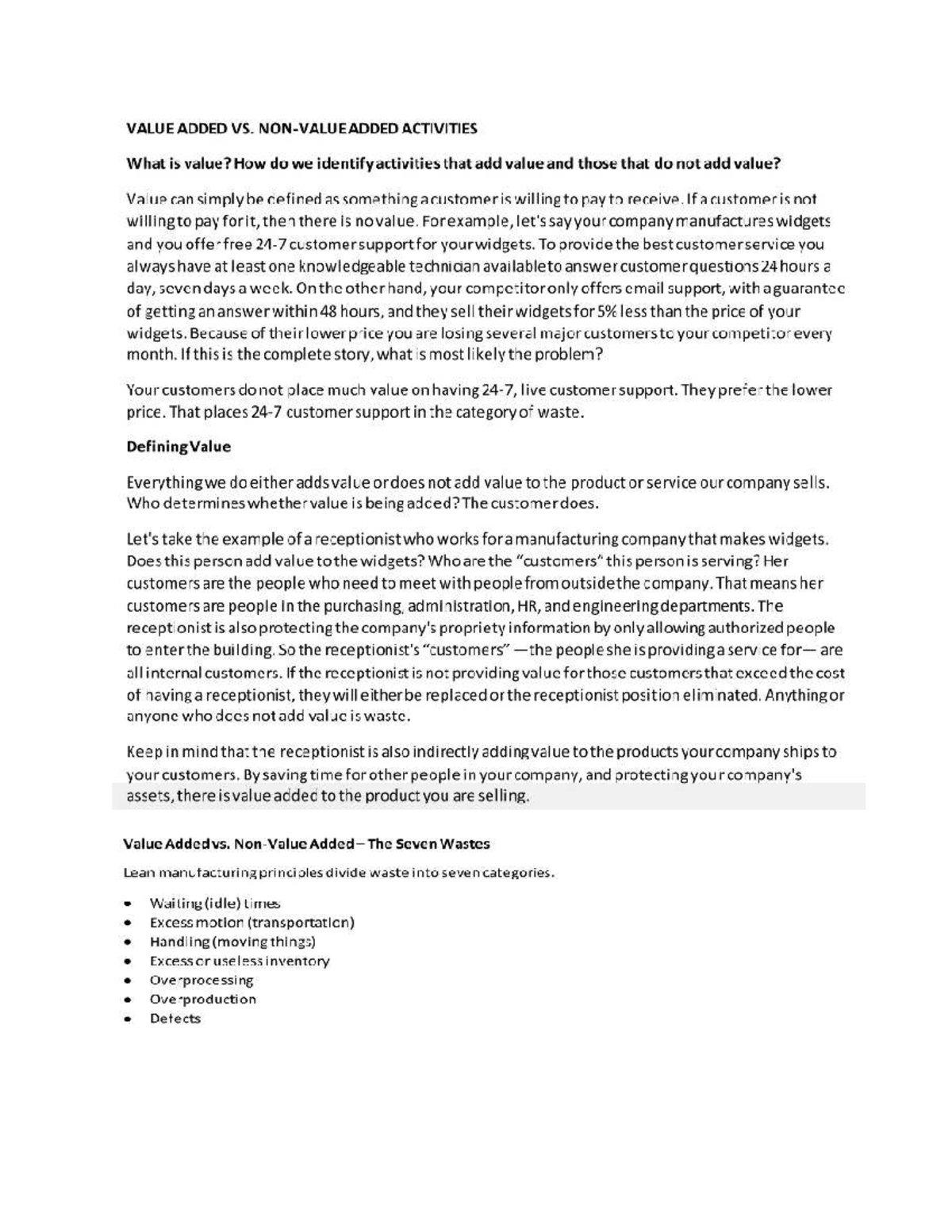 VA-NVA Activities: Understanding Value Addition in Business - Studocu
