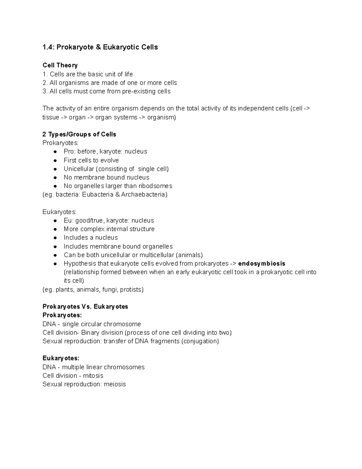 1.4: Prokaryotic & Eukaryotic Cells - Cell Theory Overview - Studocu