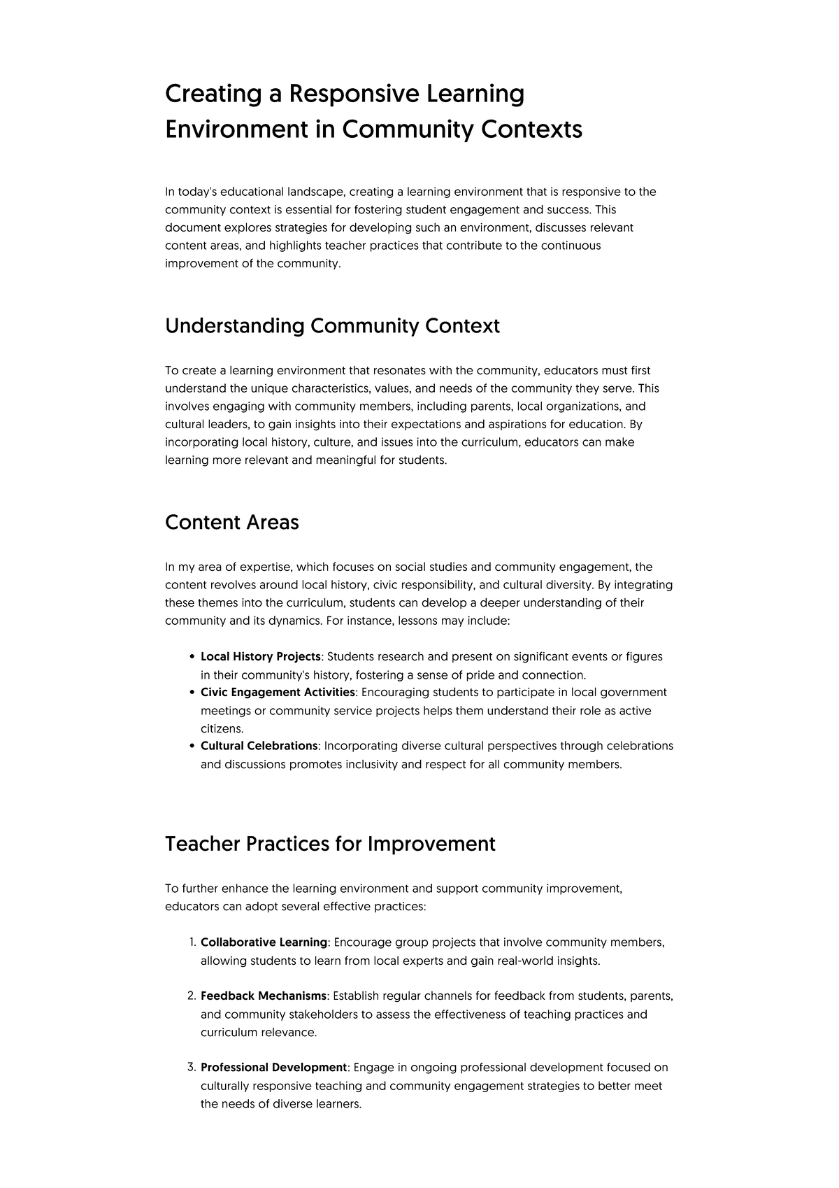 Creating a Responsive Learning Environment in Community Contexts - Studocu
