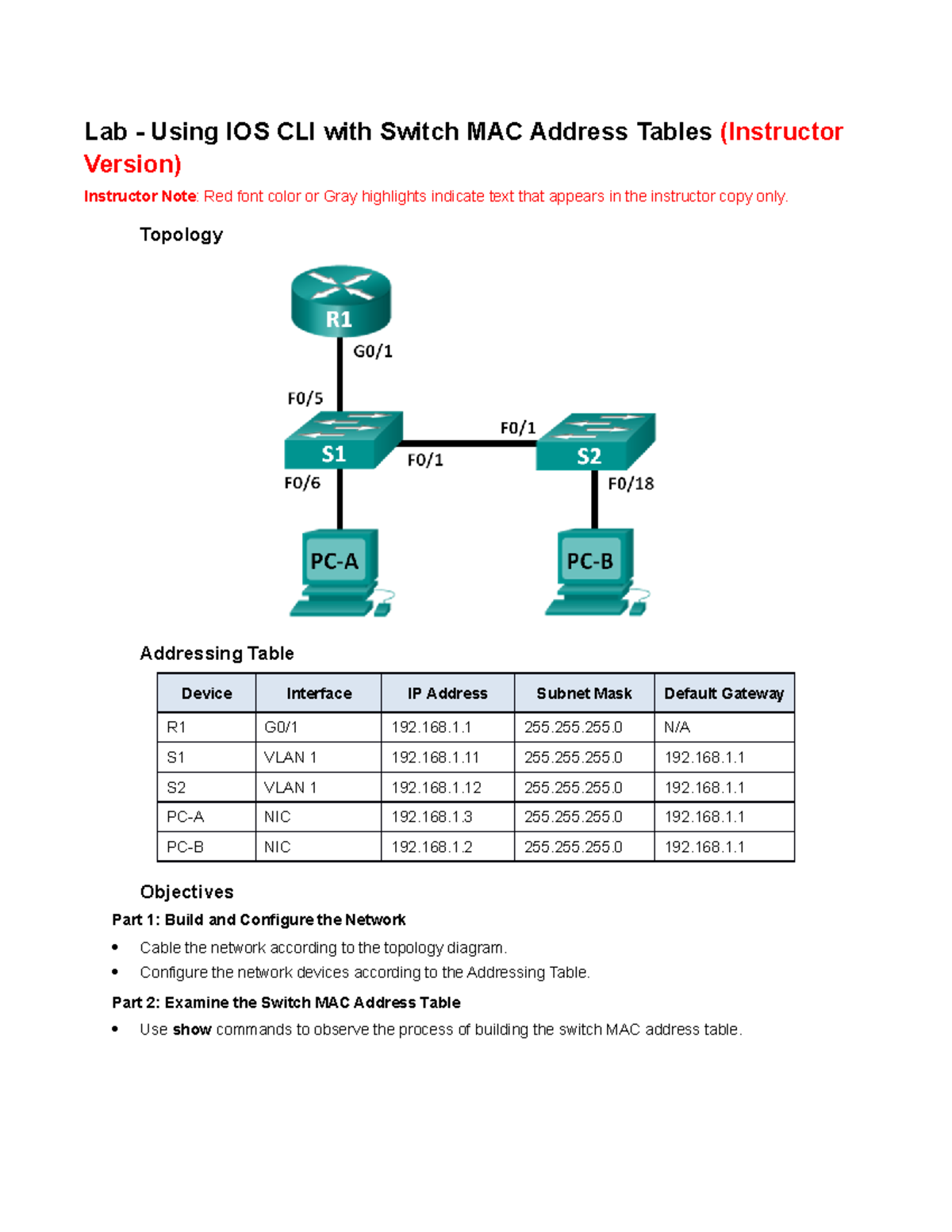 5.3.1.10 Lab: Exploring Switch MAC Address Tables via IOS CLI - ILM - Studocu