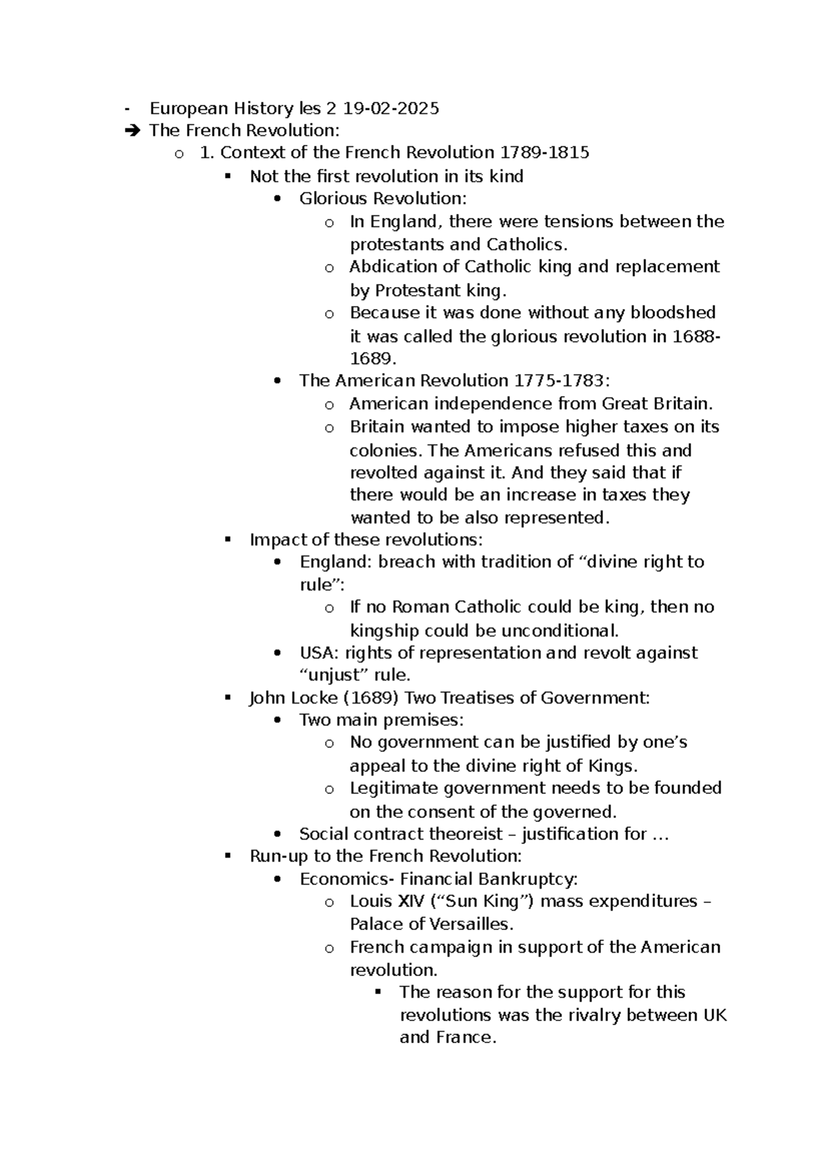 European History Les 2: The French Revolution Overview and Impact - Studocu