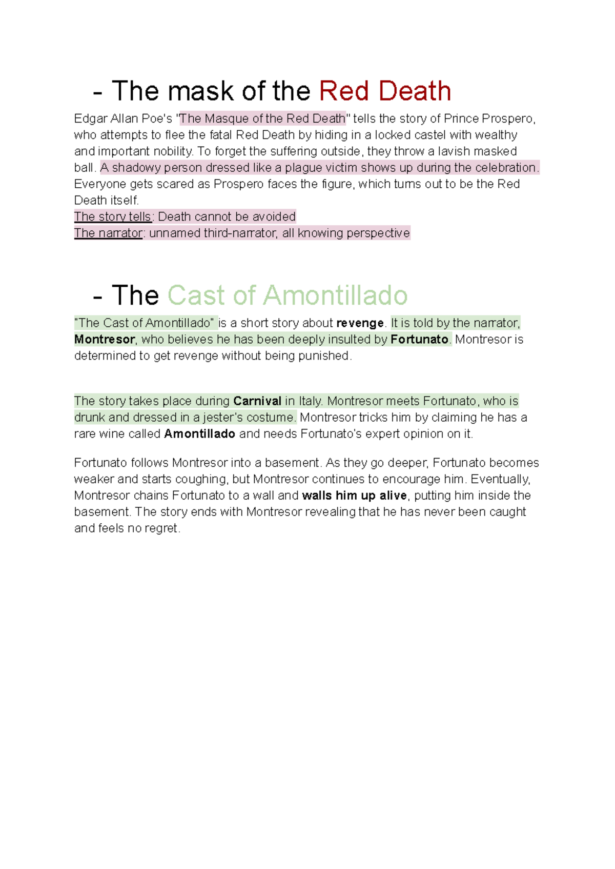 Edgar Allan Poe: Revision Notes for Short Stories Analysis - Studeersnel