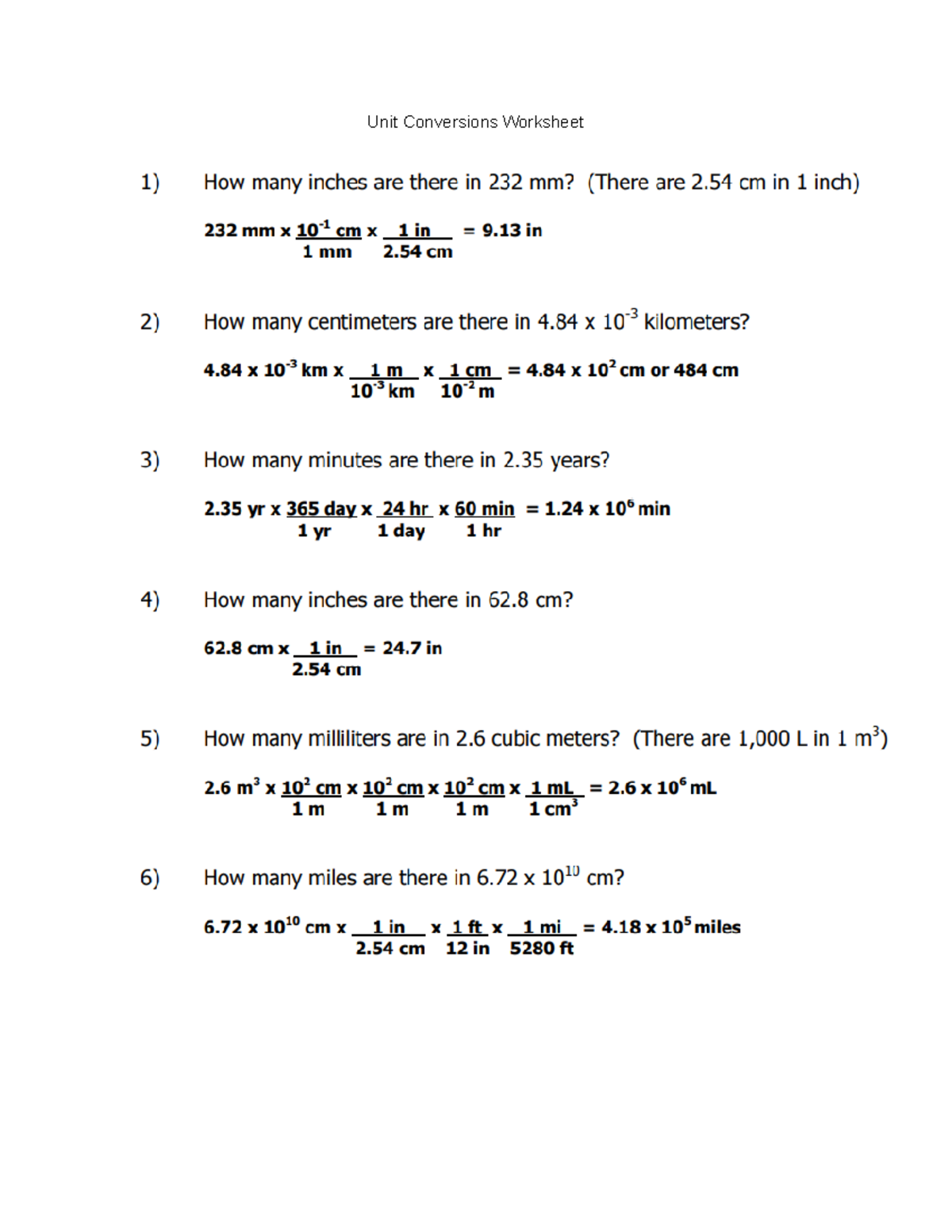 Unit Conversions Worksheet: Significant Figures & Calculations - Studocu