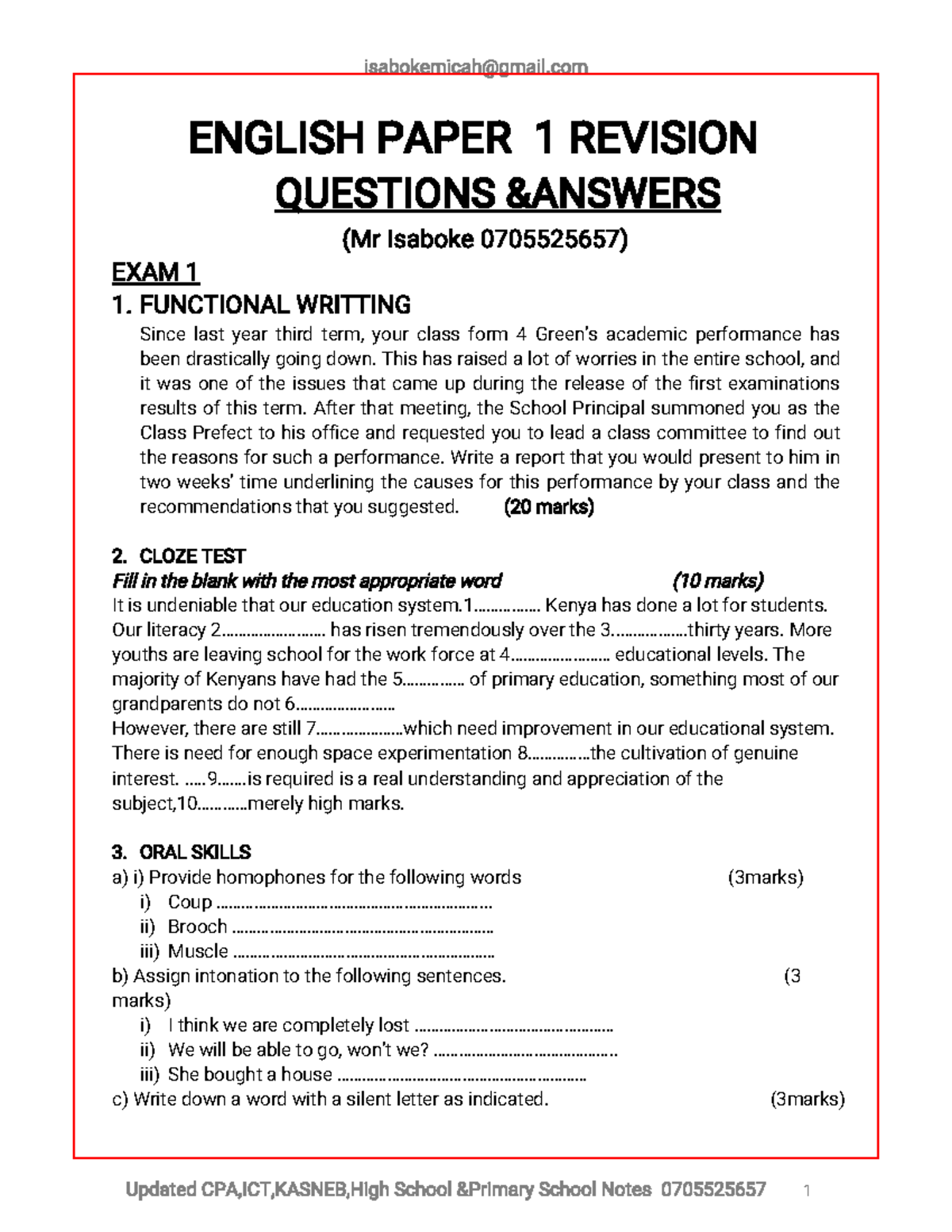 English Paper 1: Comprehensive Questions & Answers for Revision - Studocu