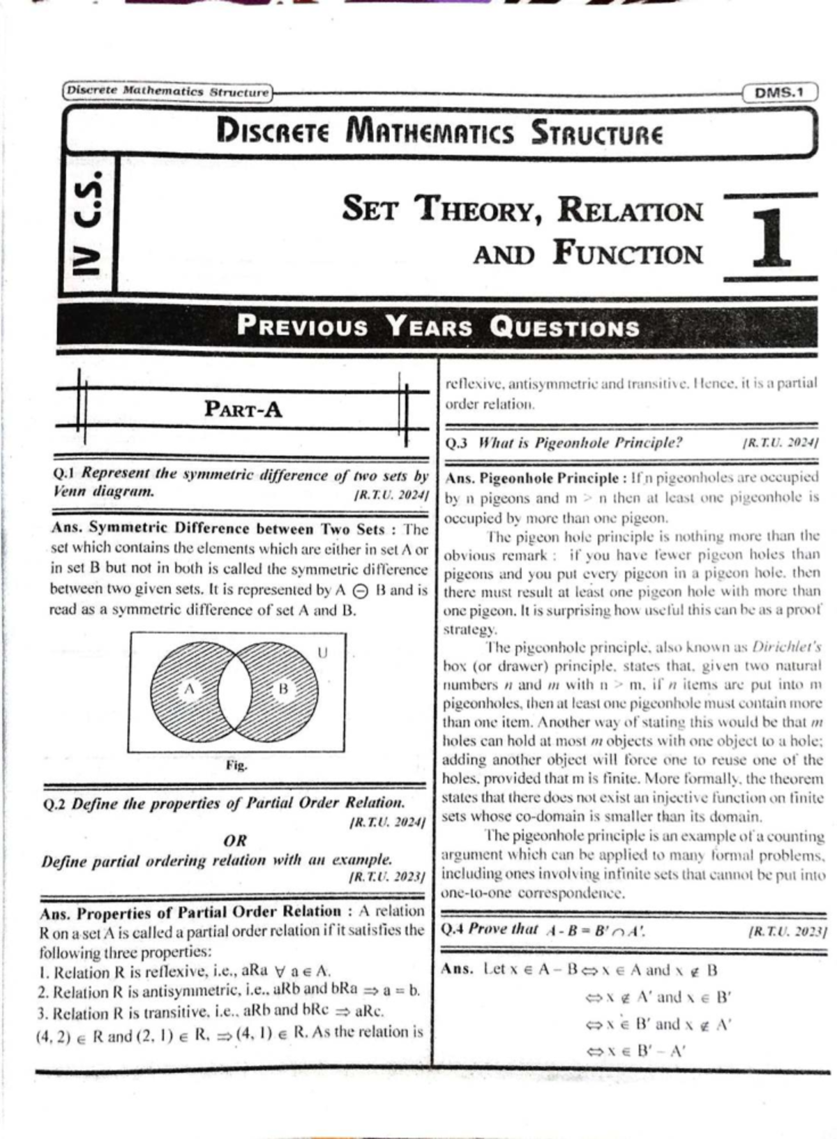 Discrete Mathematics Structure DMS.1: Set Theory, Relations, and Functions - - Studocu