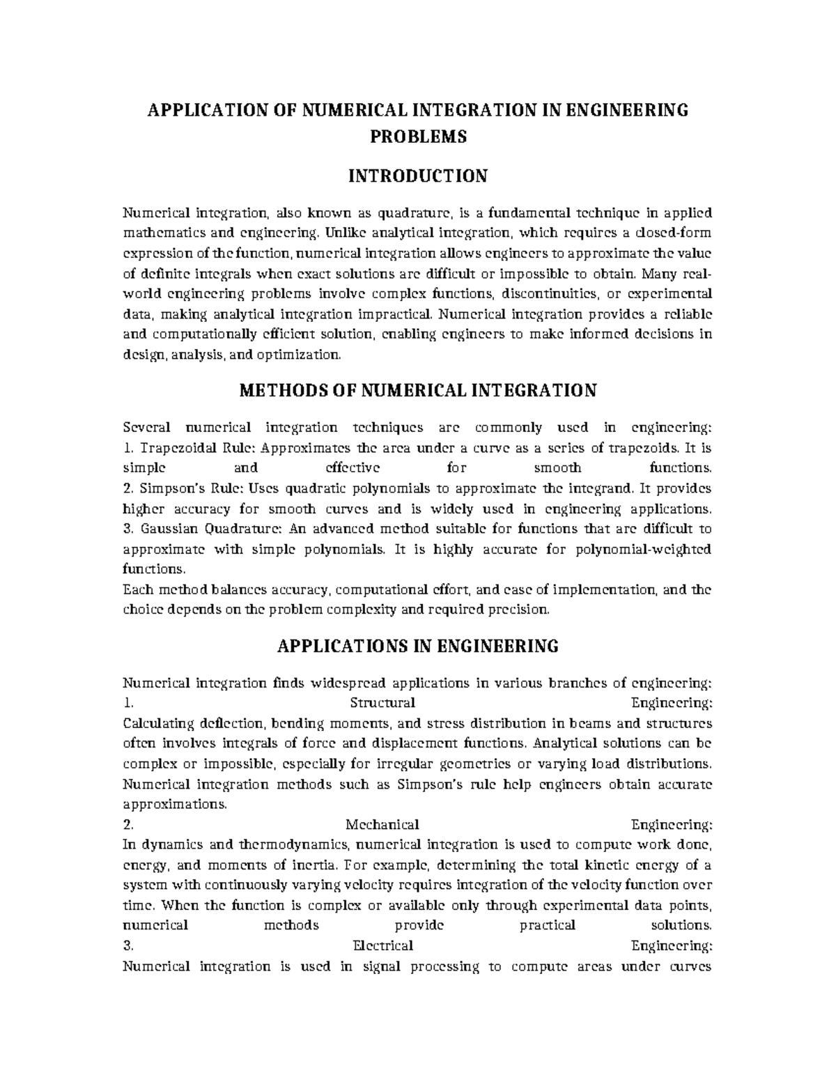 Numerical Integration Techniques in Engineering Applications - Studocu