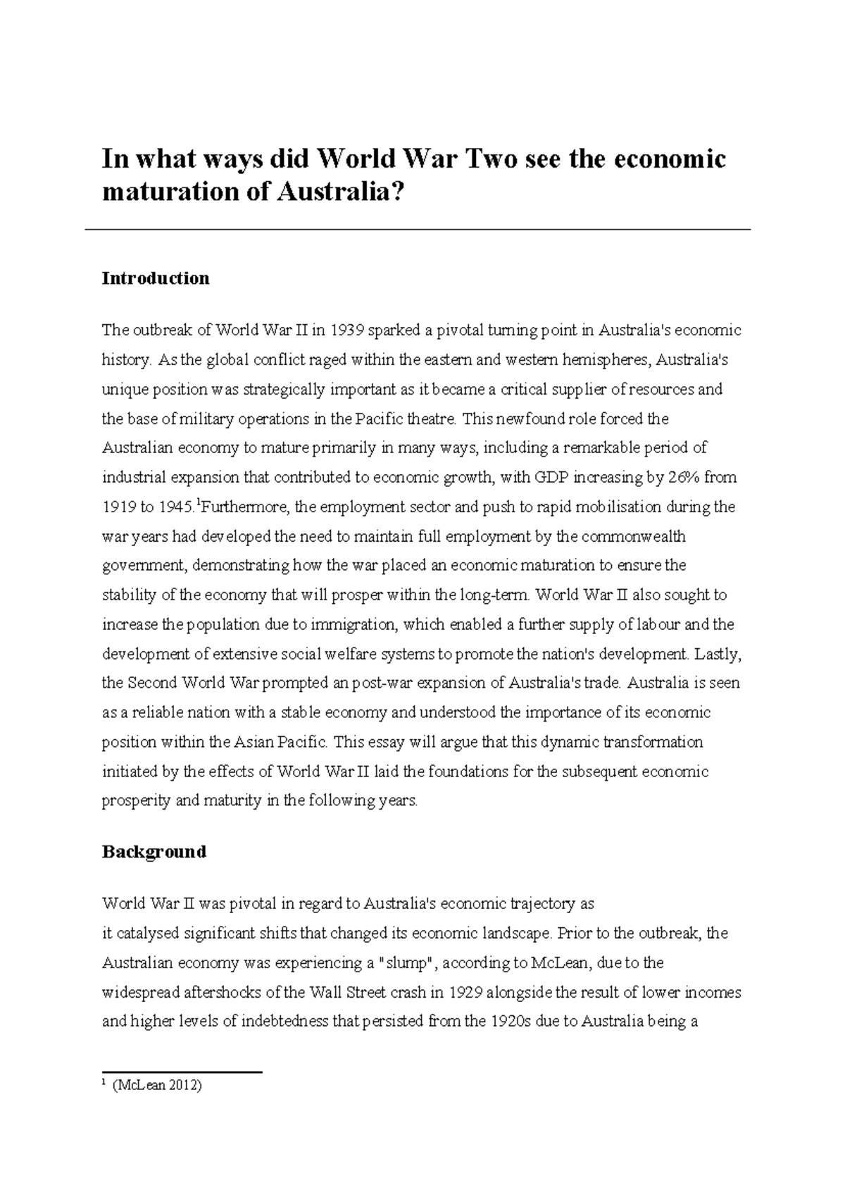 Econ Hist Essay: Economic Maturation of Australia Post-WWII - Studocu