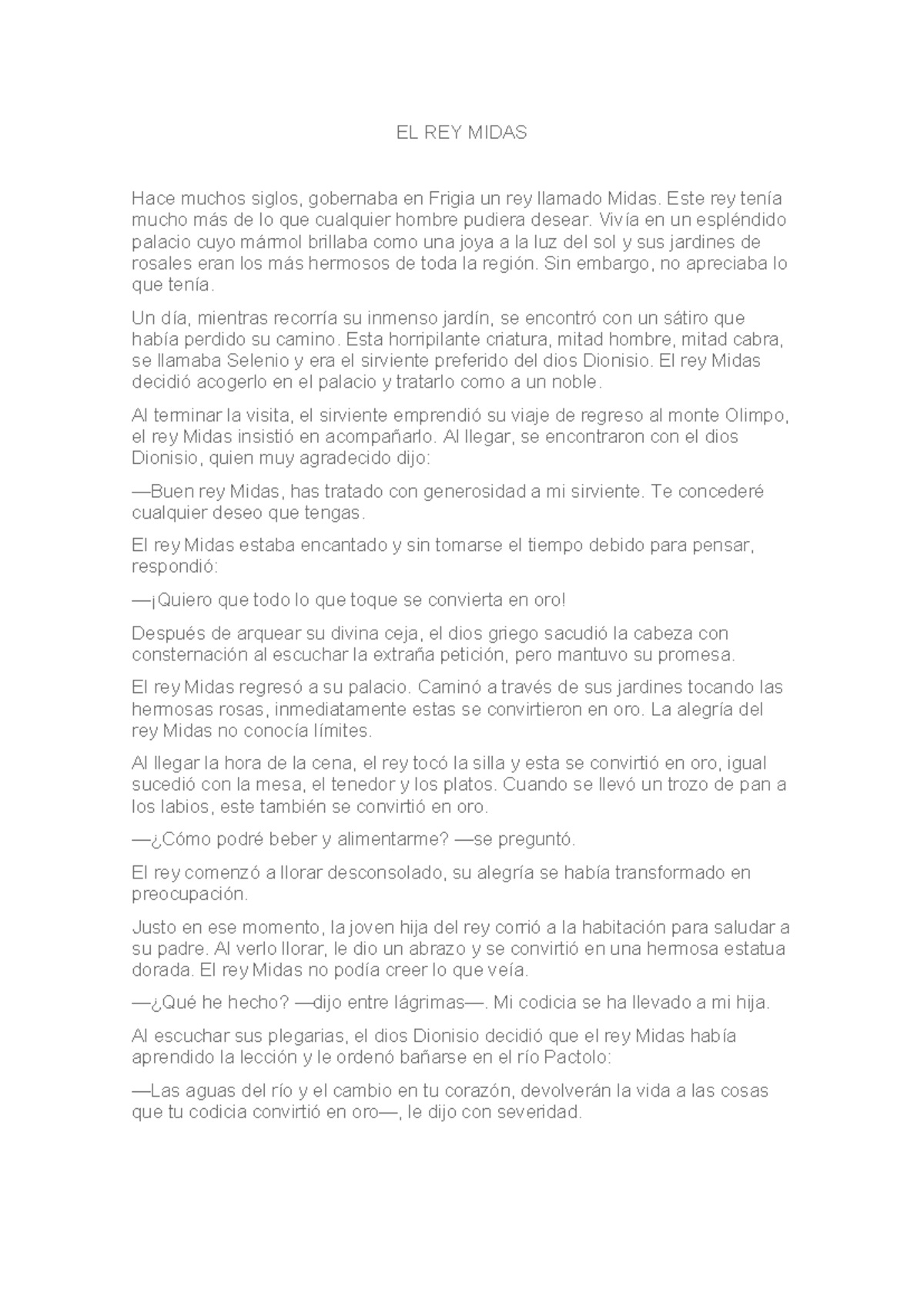 EL REY MIDAS - Lectura de la Prof. sobre la Leyenda - Studocu